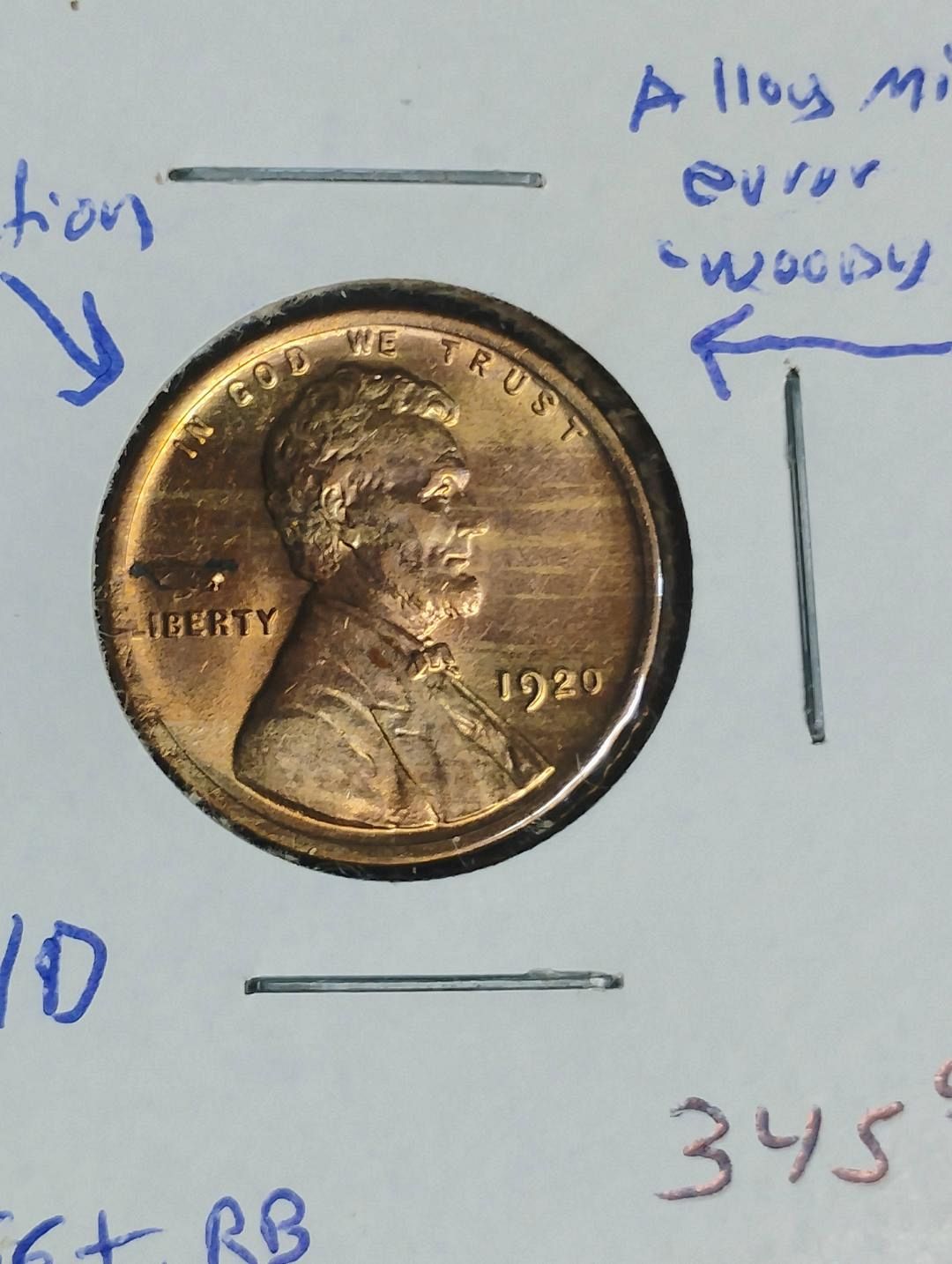 1920 LINCOLN WHEAT CENT MS-66+ RB OBVERSE LAMINATION, REVERSE MAD ...