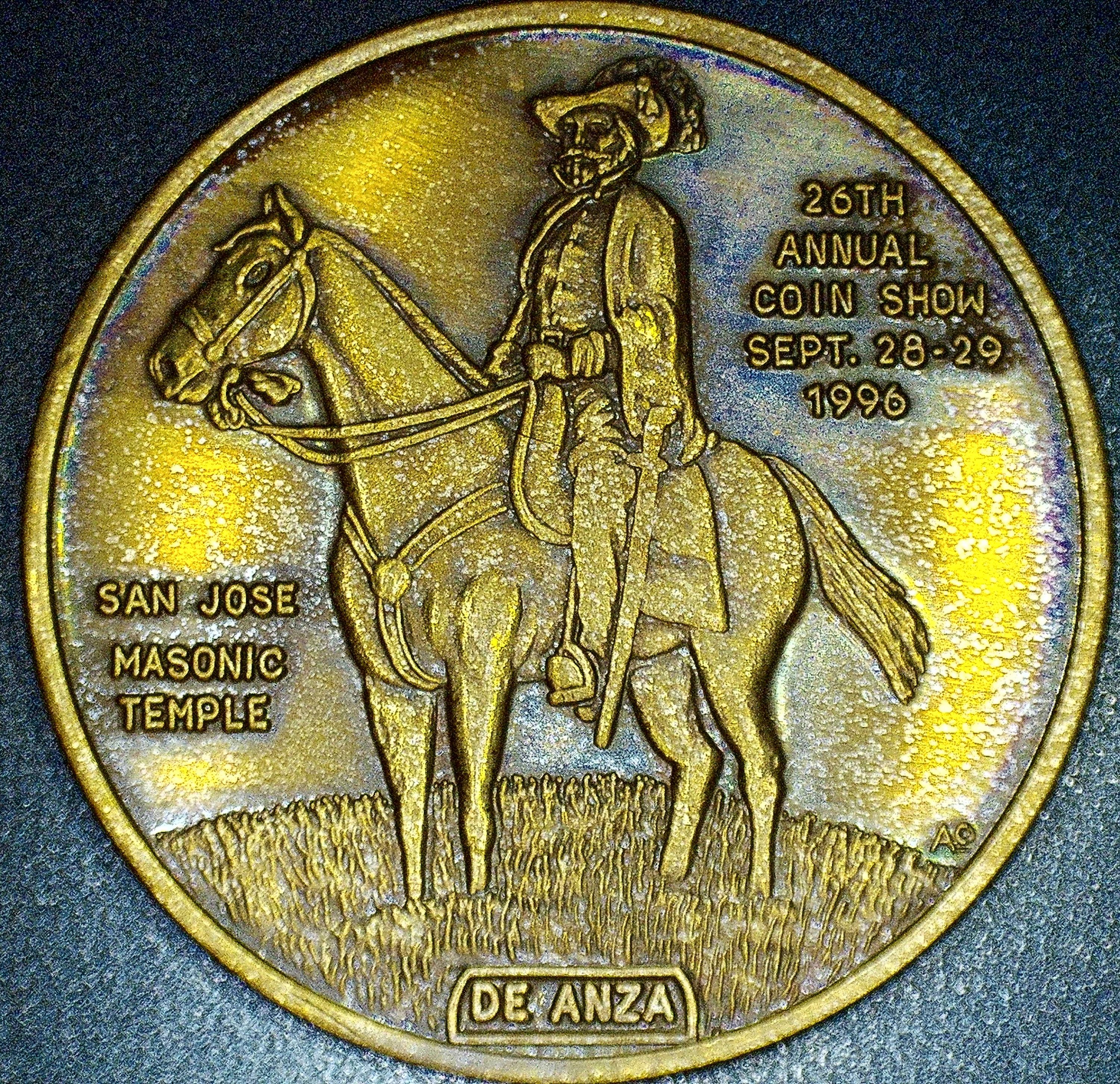 1996 Cupertino Coin Club Token 26th Annual Coin Show Masonic Temple ...