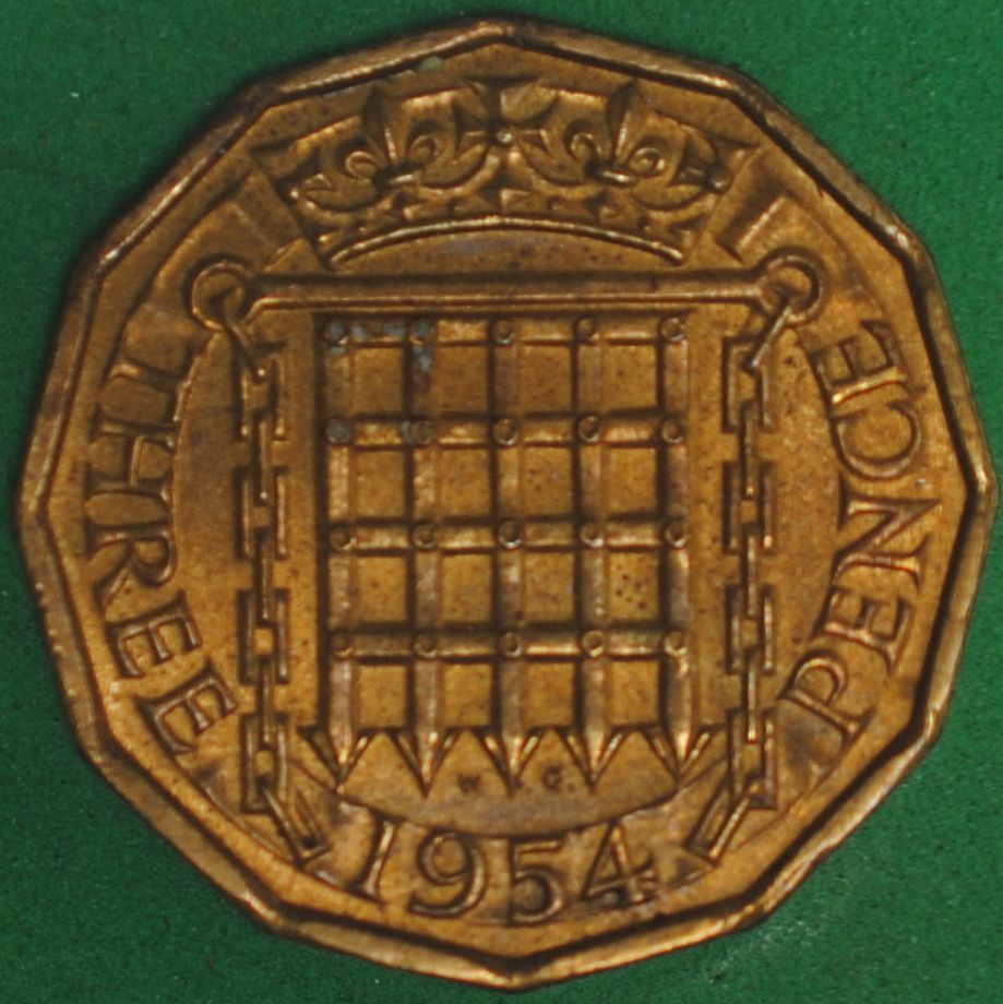 1954 Great Britain Threepence AU - For Sale, Buy Now Online - Item #924399