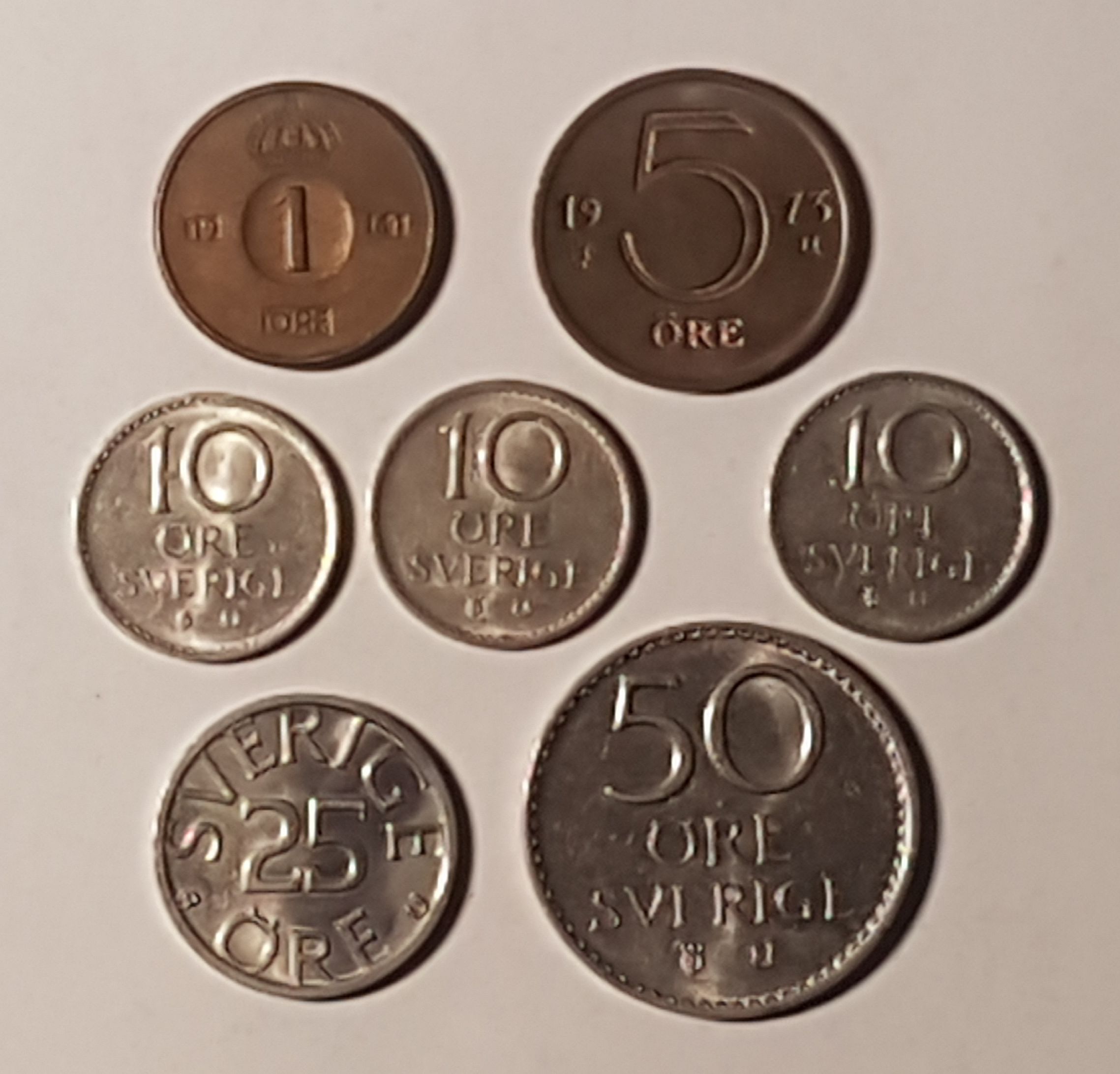 Lot 7 Coin Sweden 1 5 10 25 50 Ore 1961 1970 1972 1973 1978 - For Sale ...