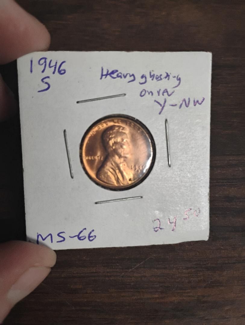 1946-S LINCOLN WHEAT CENT MS-66 RED HEAFY GHOSTING ON REVERSE ERROR ...