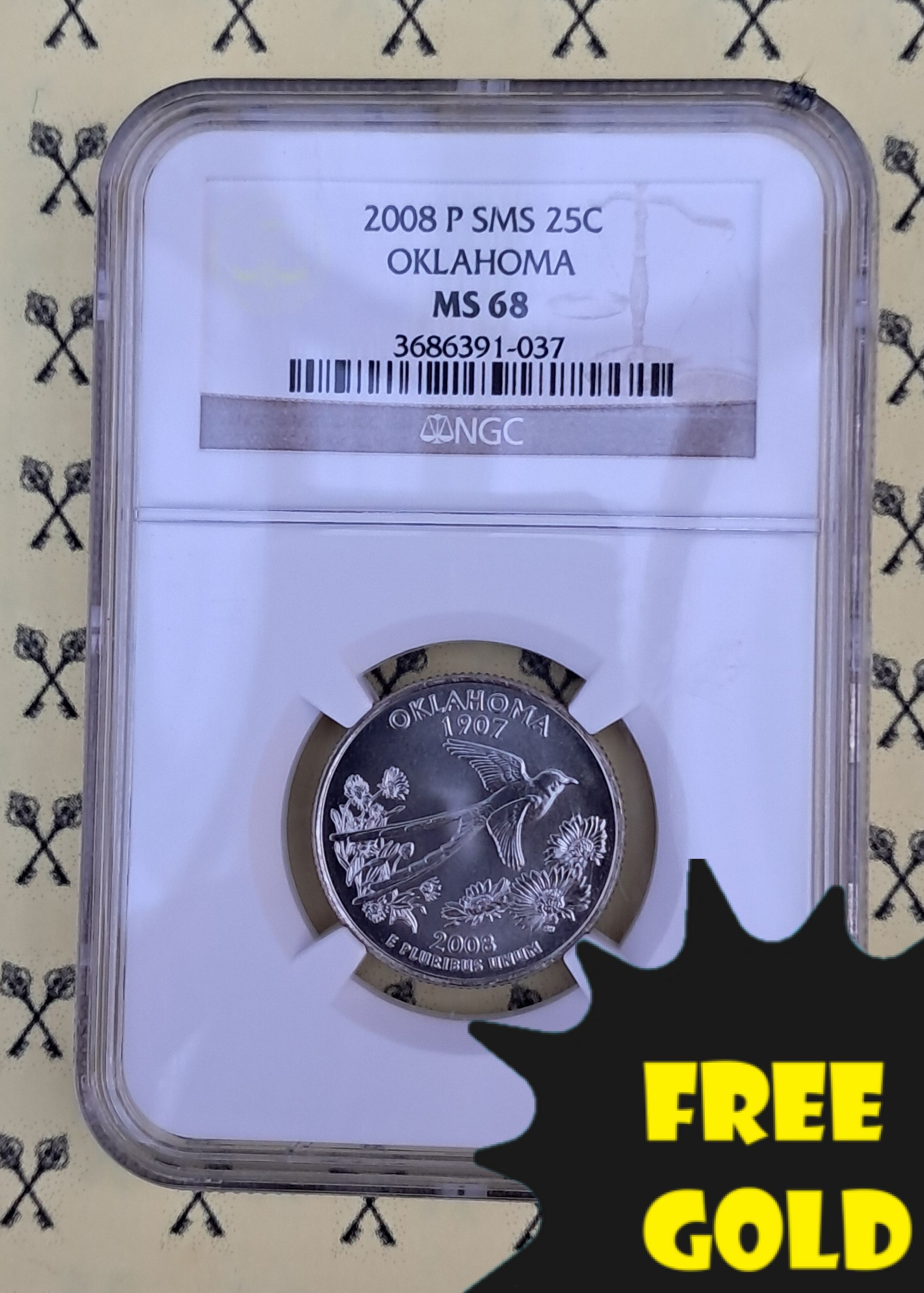 2008-P Oklahoma Quarter NGC MS 68 SMS ONLY 13 GRADED HIGHER with FREE 1 ...