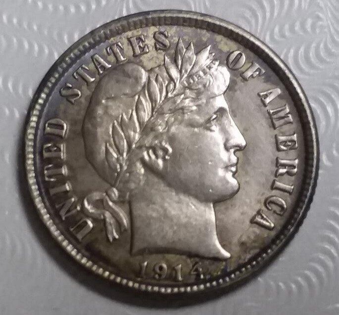 TERRIFIC Antique 1914-D US BARBER DIME Silver 10c New England Estate ...