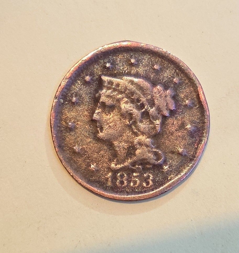 1853 Braided Hair Large Cent, VG+ Original Coin Photographs, Prompt ...