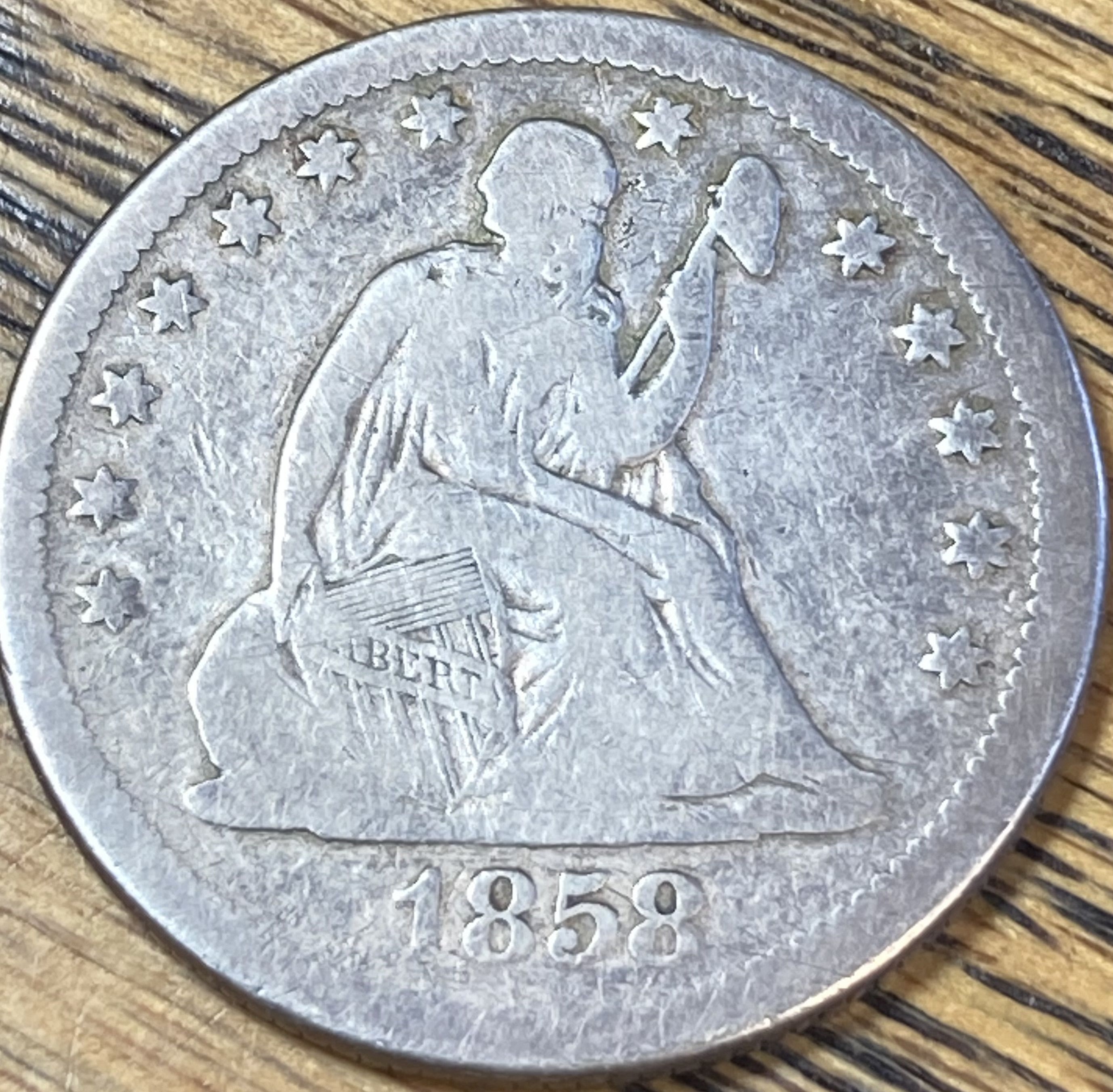 1858 seated liberty quarter in VERY GOOD condition - For Sale, Buy Now ...