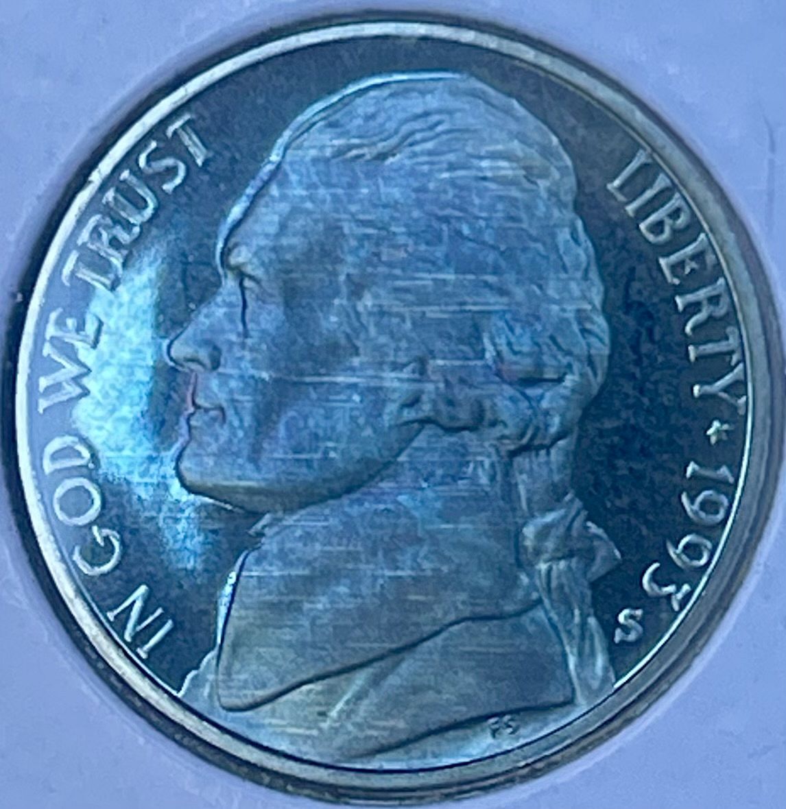 1993-S Colorfully Toned Jefferson Proof Nickel - For Sale, Buy Now ...