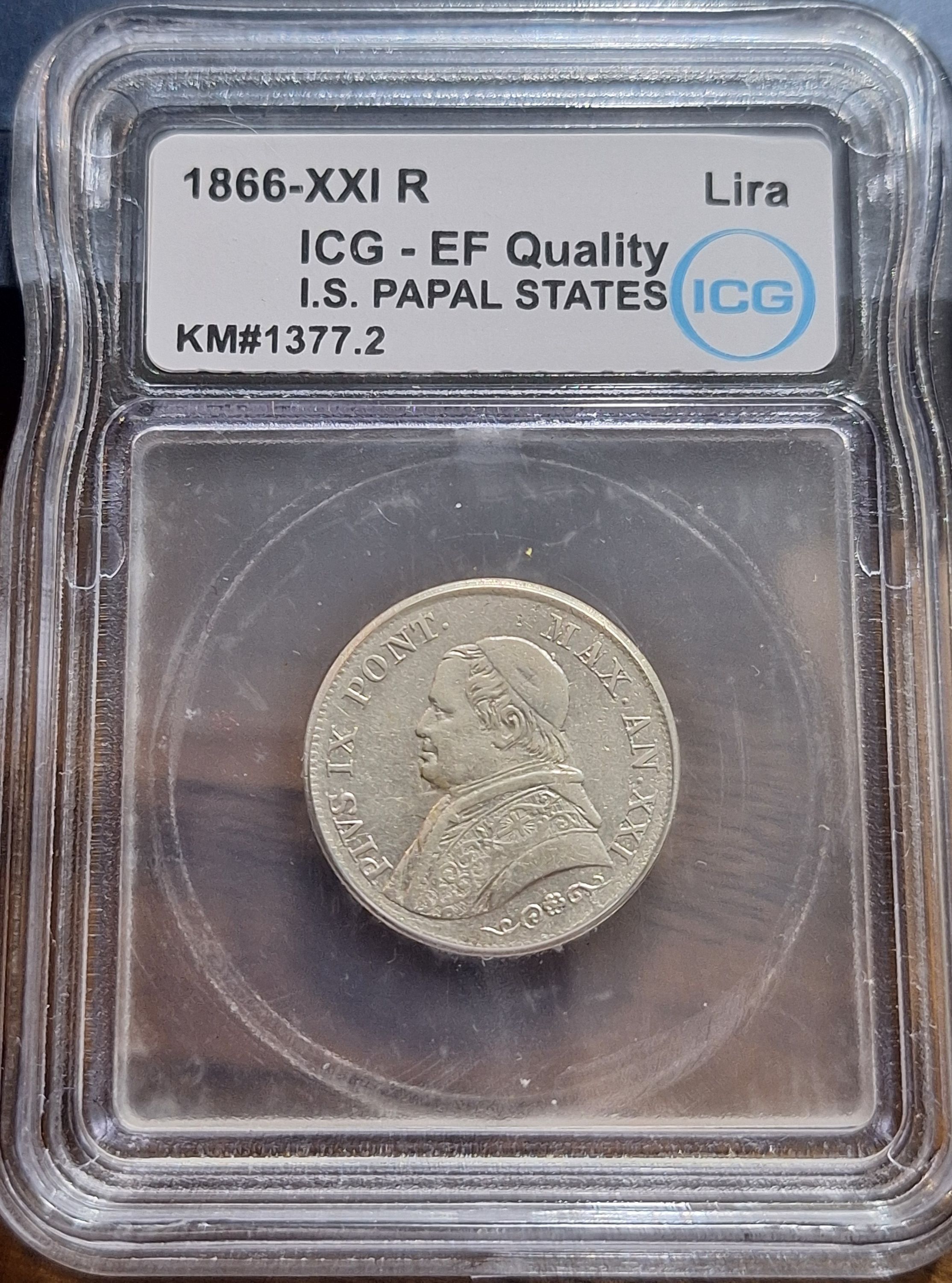 1866 Papal States Silver 1 Lira - For Sale, Buy Now Online - Item #941747