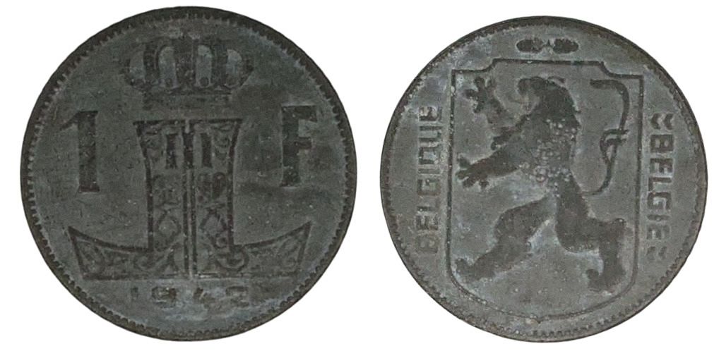 Europe - German Occupation of the Kingdom of Belgium - 1 Franc - 1942 ...
