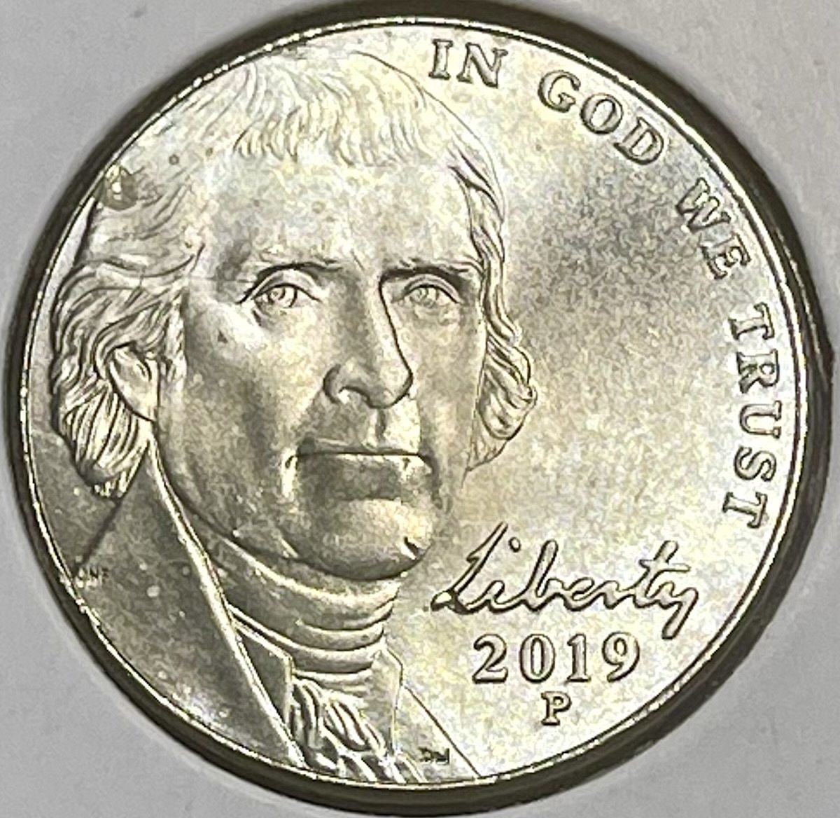 2019-P Jefferson Nickel • Slightly Toned Choice Brilliant Uncirculated ...