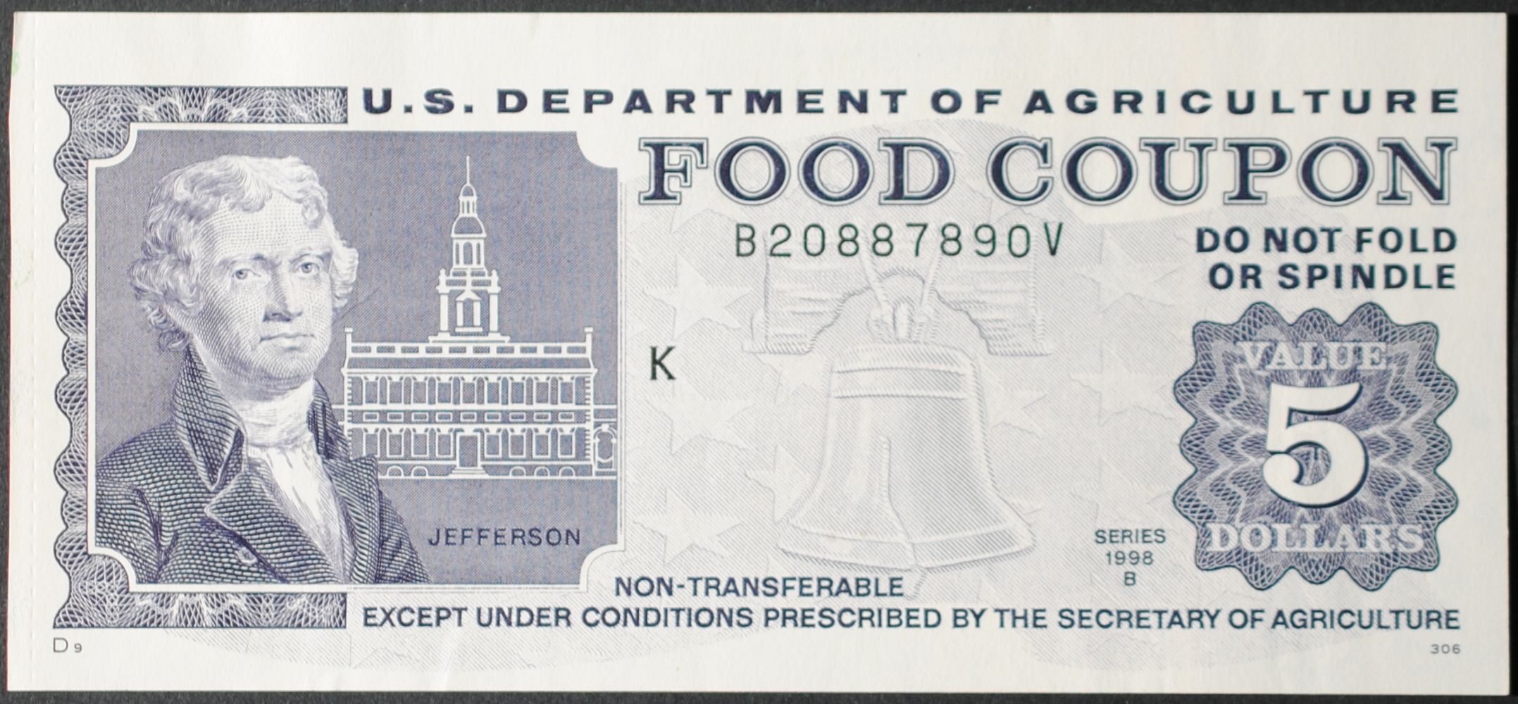 1998B 5 Dollars Food Stamp XF++ - For Sale, Buy Now Online - Item #945719