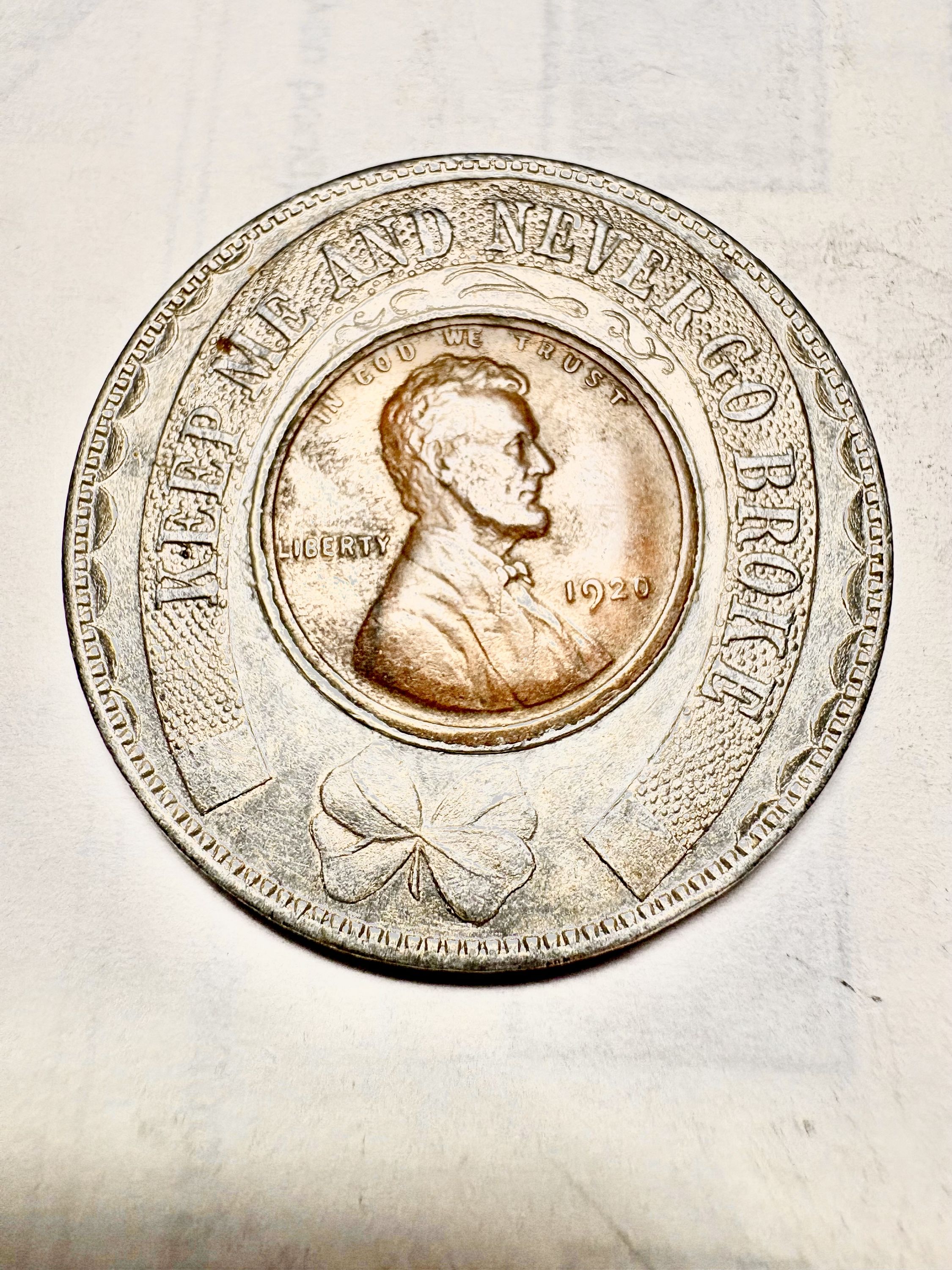 1920-P Wheat Cent In Token Keep Me And Never Be Broke Union Trust Bank ...