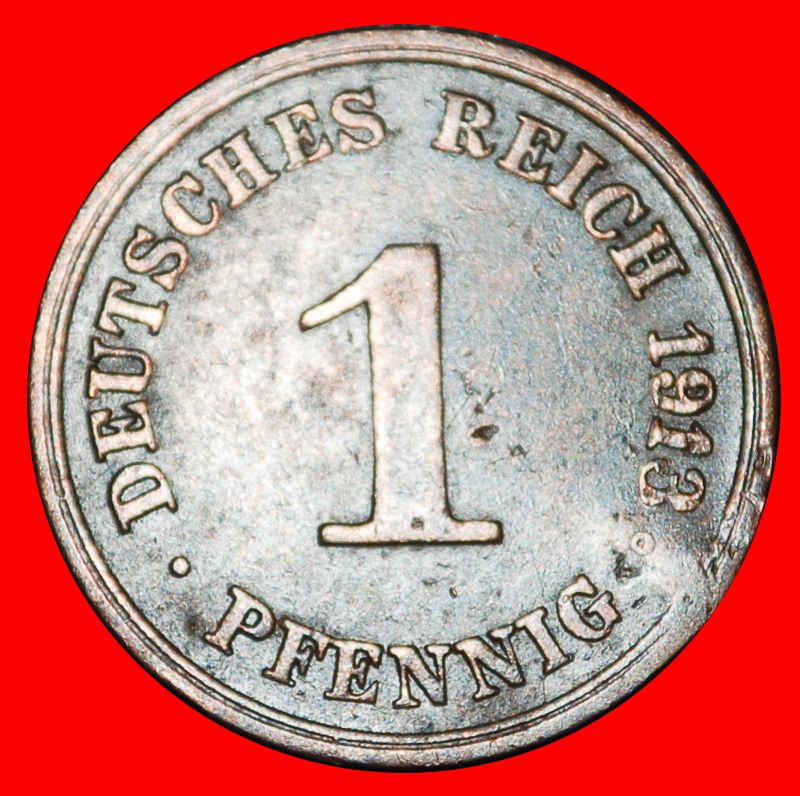 EAGLE (1890-1916): GERMANY ★ 1 PFENNIG 1913G BADEN! WILLIAM II (1888 ...
