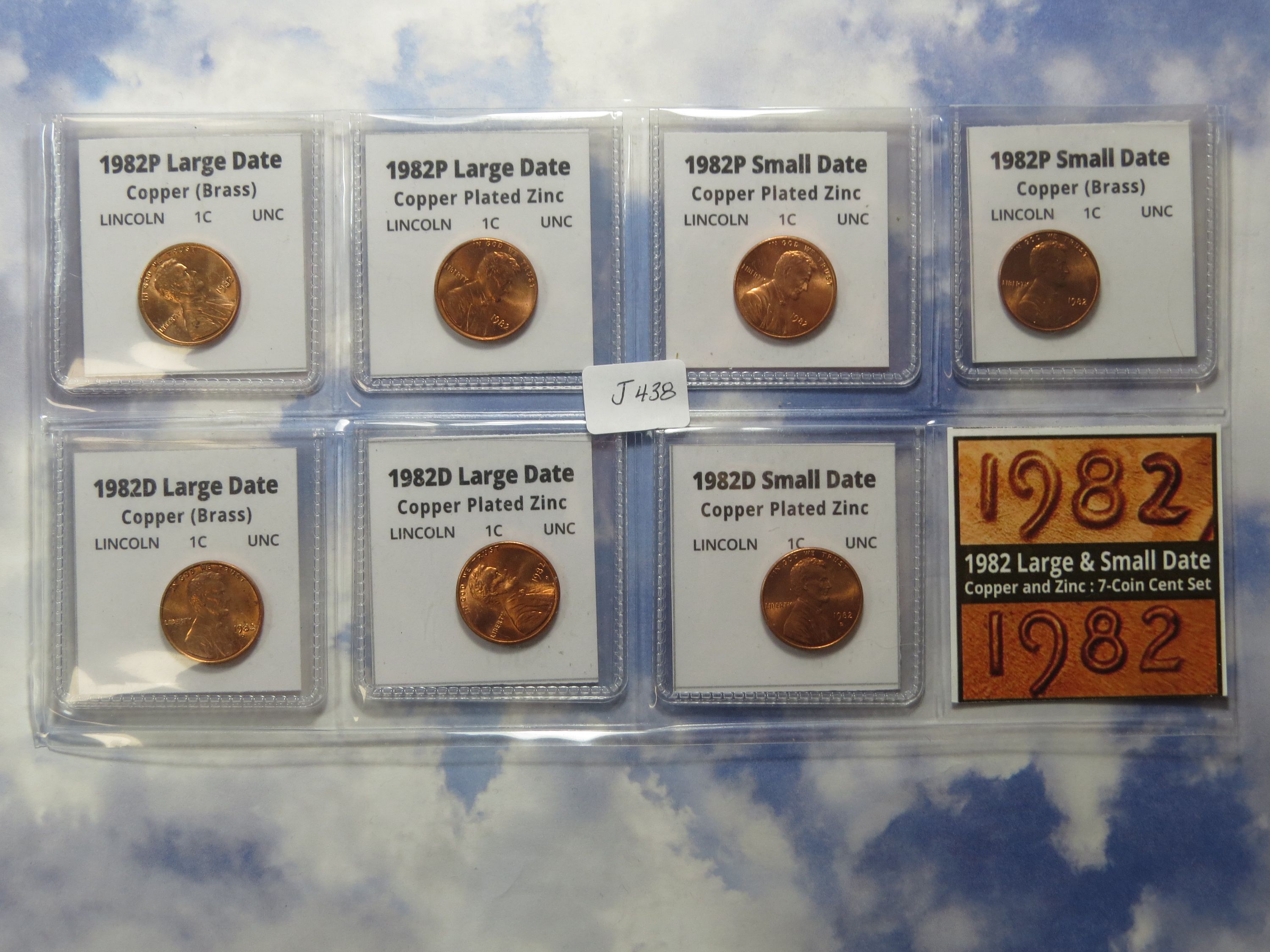 1982-P&D SET OF 7 LINCOLN CENTS - SMALL & LARGE DATE (COPPER ZINC BRASS ...