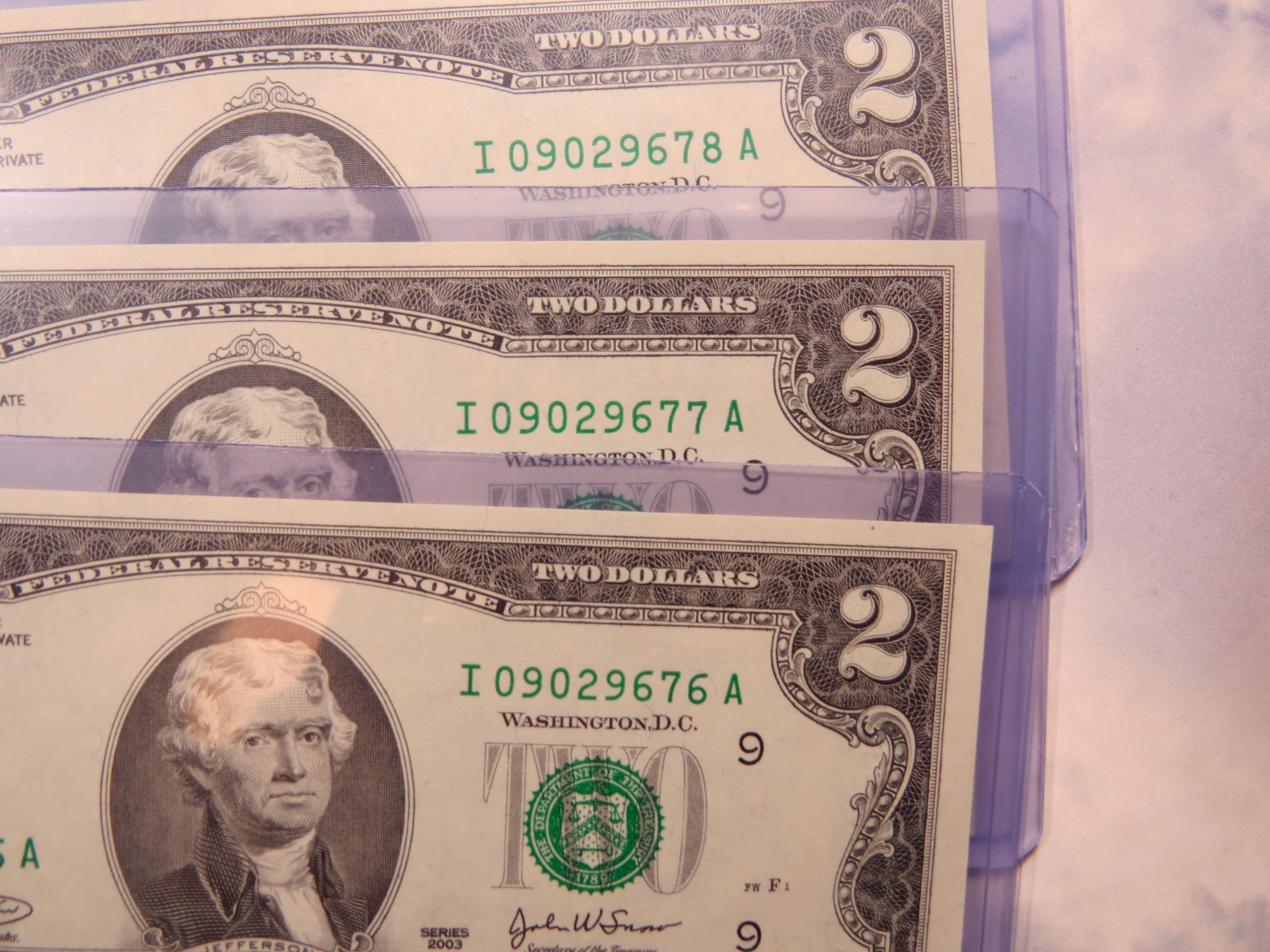 2003 $2 FEDERAL RESERVE NOTES - (LOT OF 3 NOTES IN SEQUENCE) - LOTJ543 ...