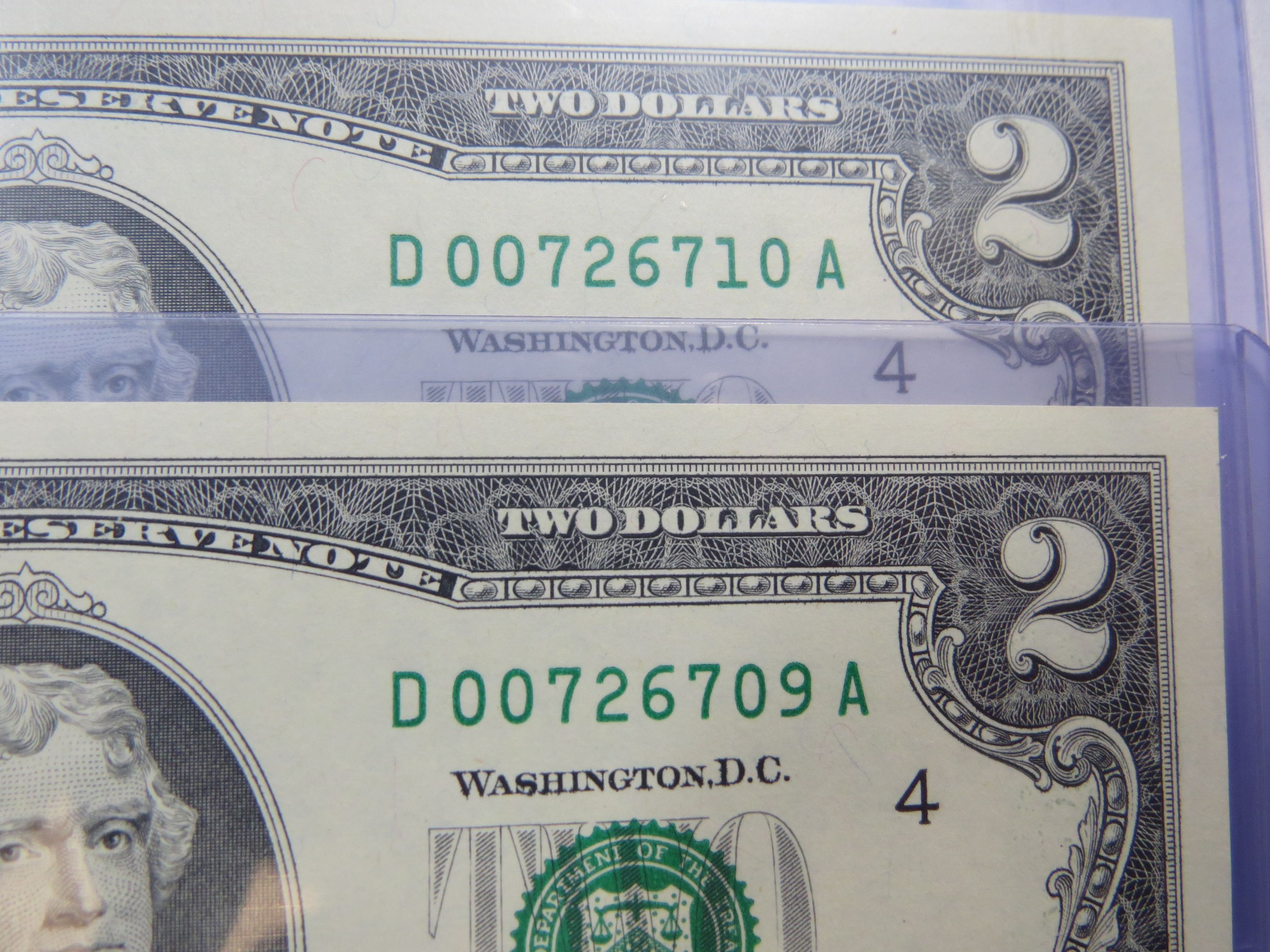 2009 $2 FEDERAL RESERVE NOTES - (LOT OF 2 NOTES IN SEQUENCE) - LOTJ546 ...