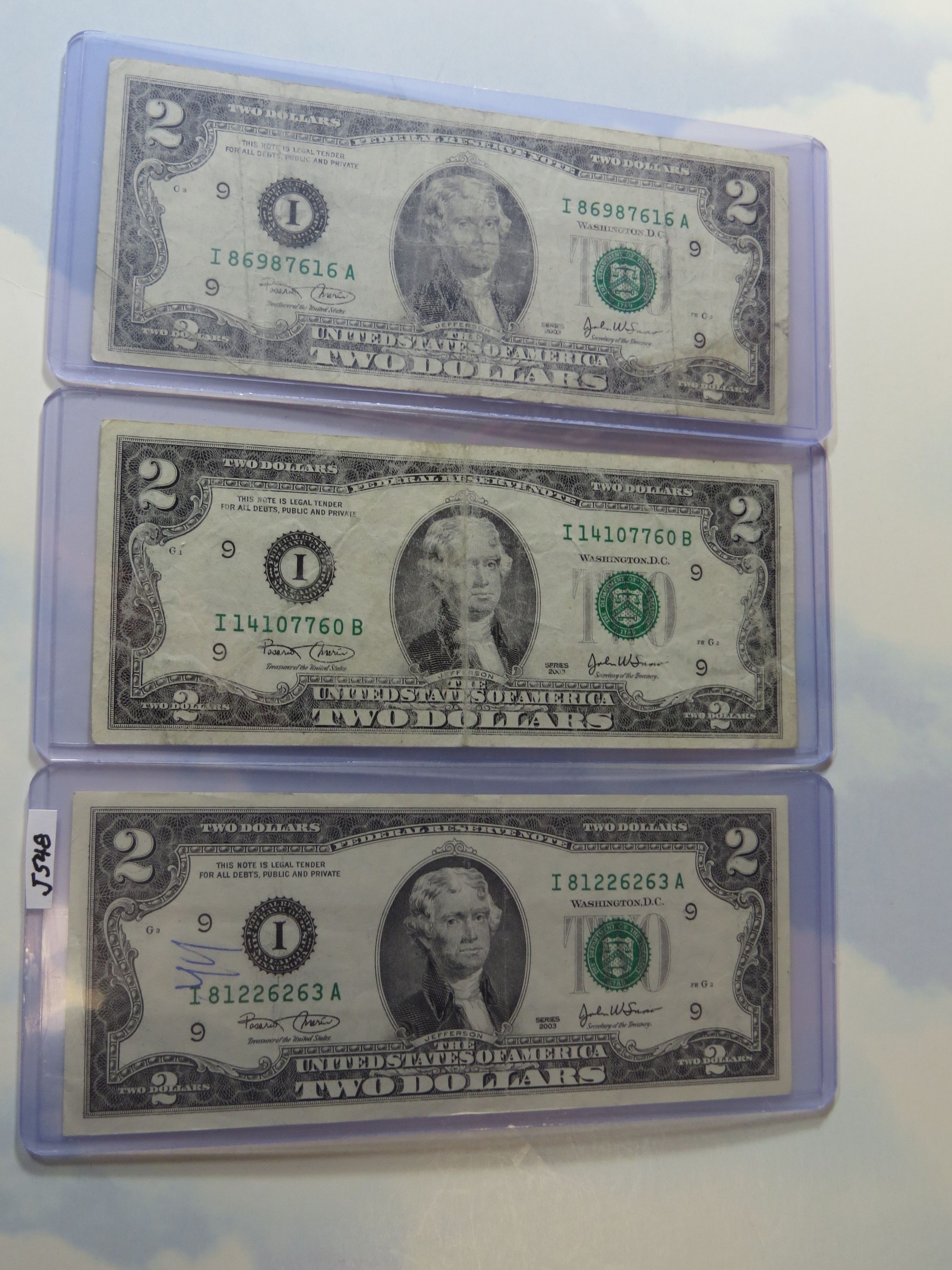 2003 $2 FEDERAL RESERVE NOTES - (LOT OF 3 NOTES) - LOTJ548 - Online ...