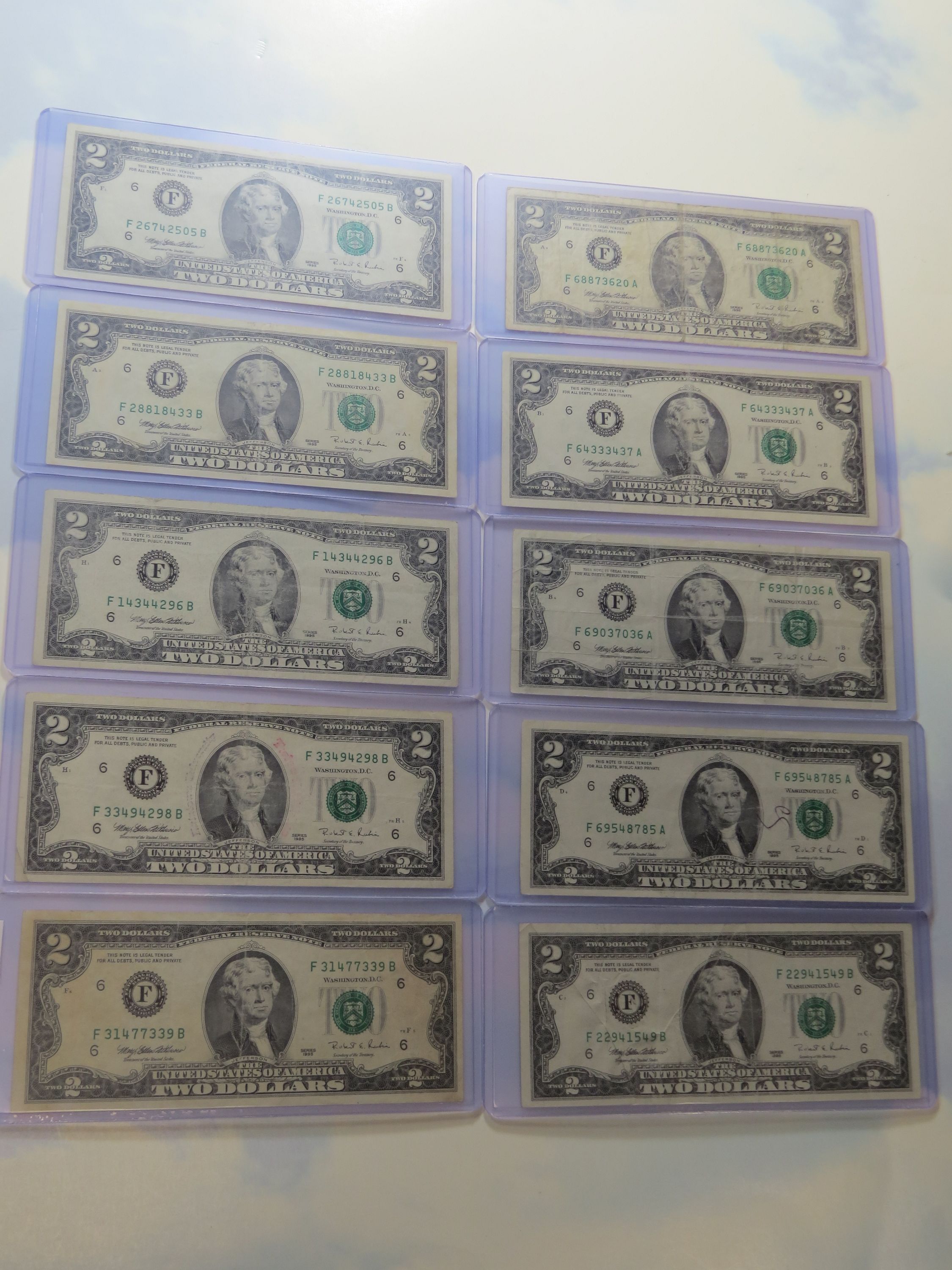 1995 $2 FEDERAL RESERVE NOTES - (LOT OF 10 NOTES) - LOTJ550 - For Sale ...