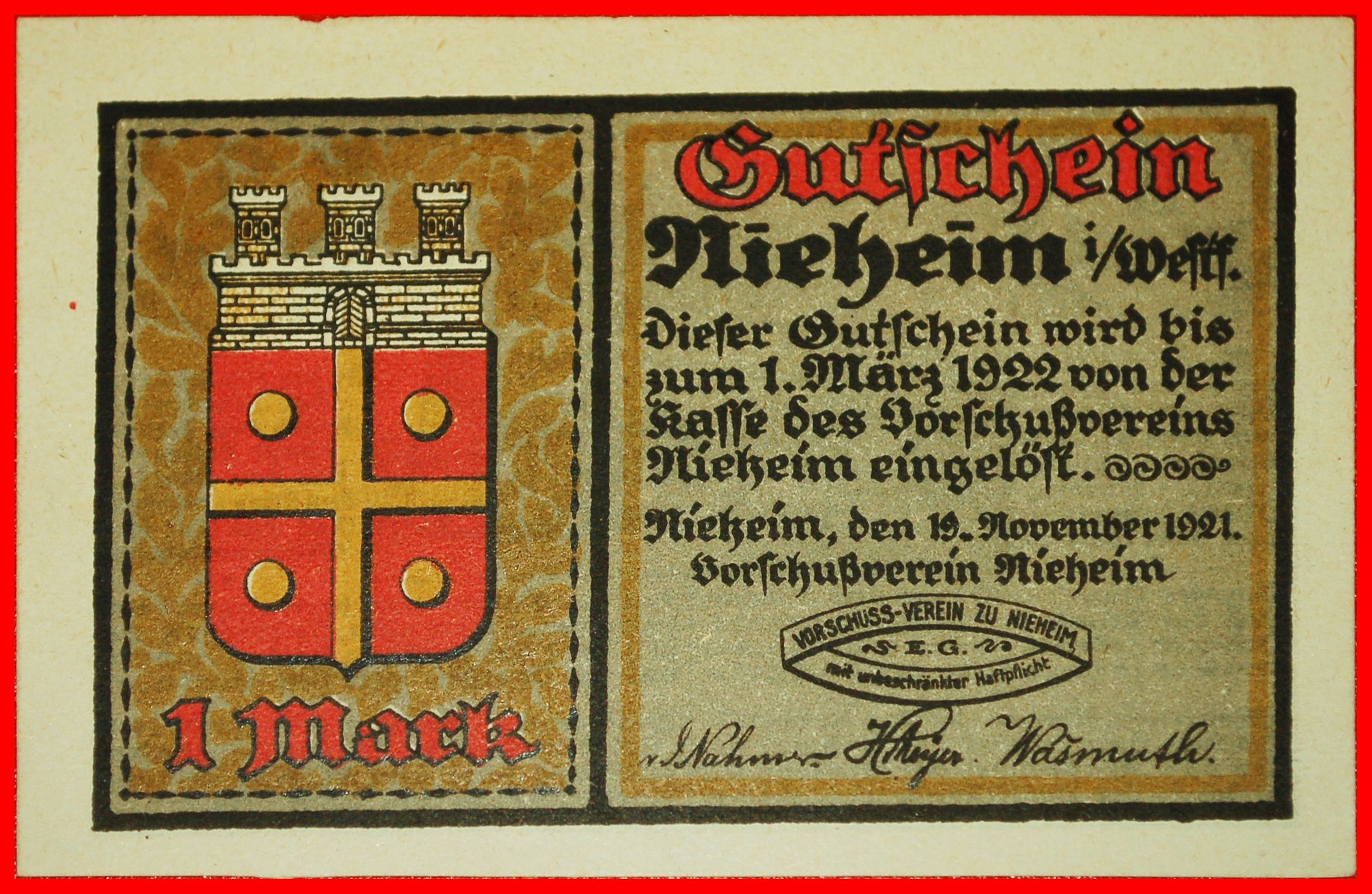 WESTPHALIA: GERMANY NIEHEIM ★ 1 MARK 1921 CRISP! - For Sale, Buy Now ...