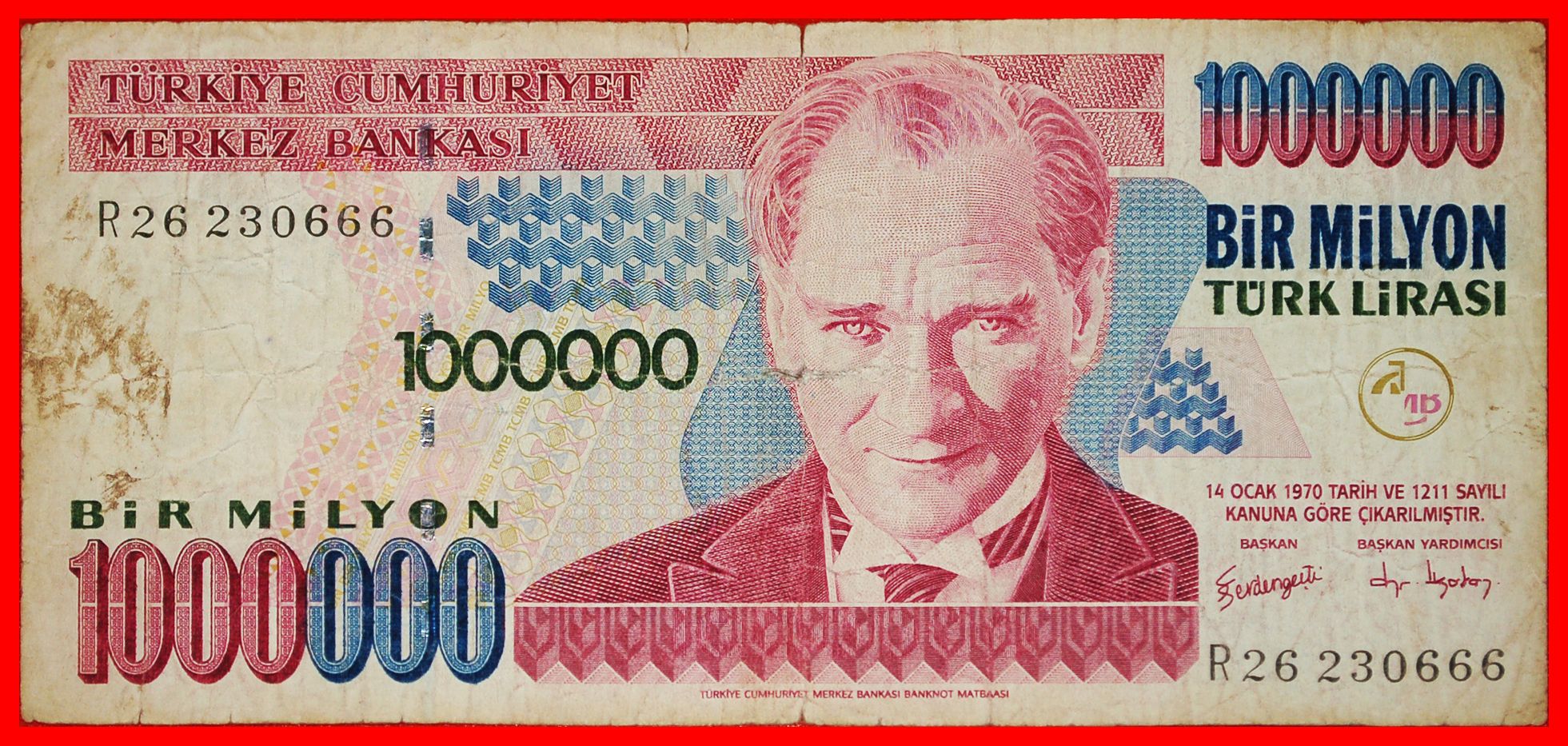 ATATURK (1923-1938): TURKEY ★ 1000000 LIRA (2002) INFLATION! - For Sale ...