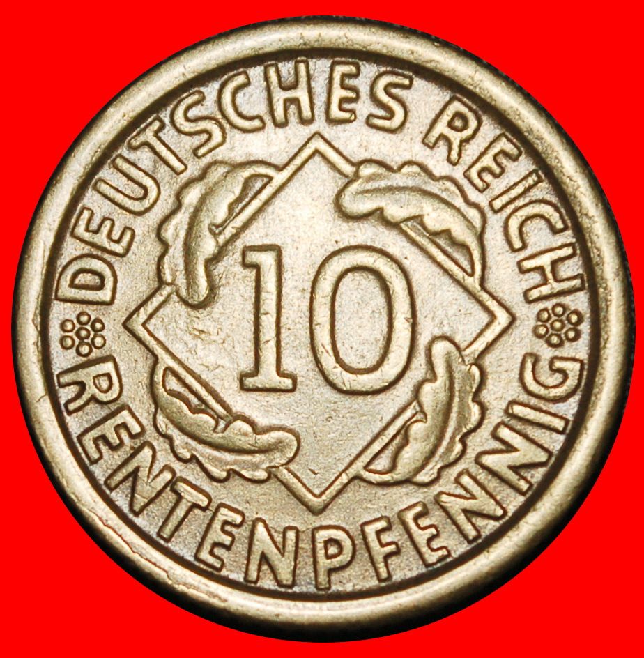PYRAMID OF WHEAT (1923-1925): GERMANY ★ 10 RENTENPFENNIGS 1924G BADEN ...