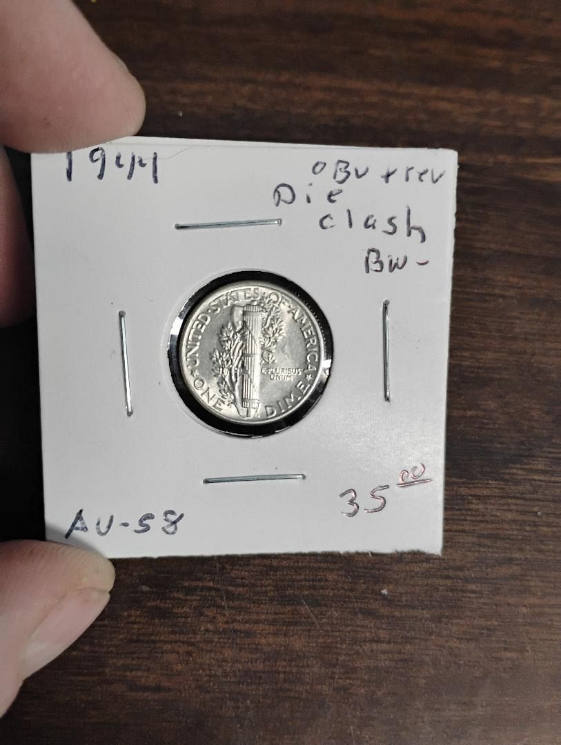 1944 MERCURY DIME AU-58 DIE CLASH ON OBVERSE & REVERSE - For Sale, Buy ...