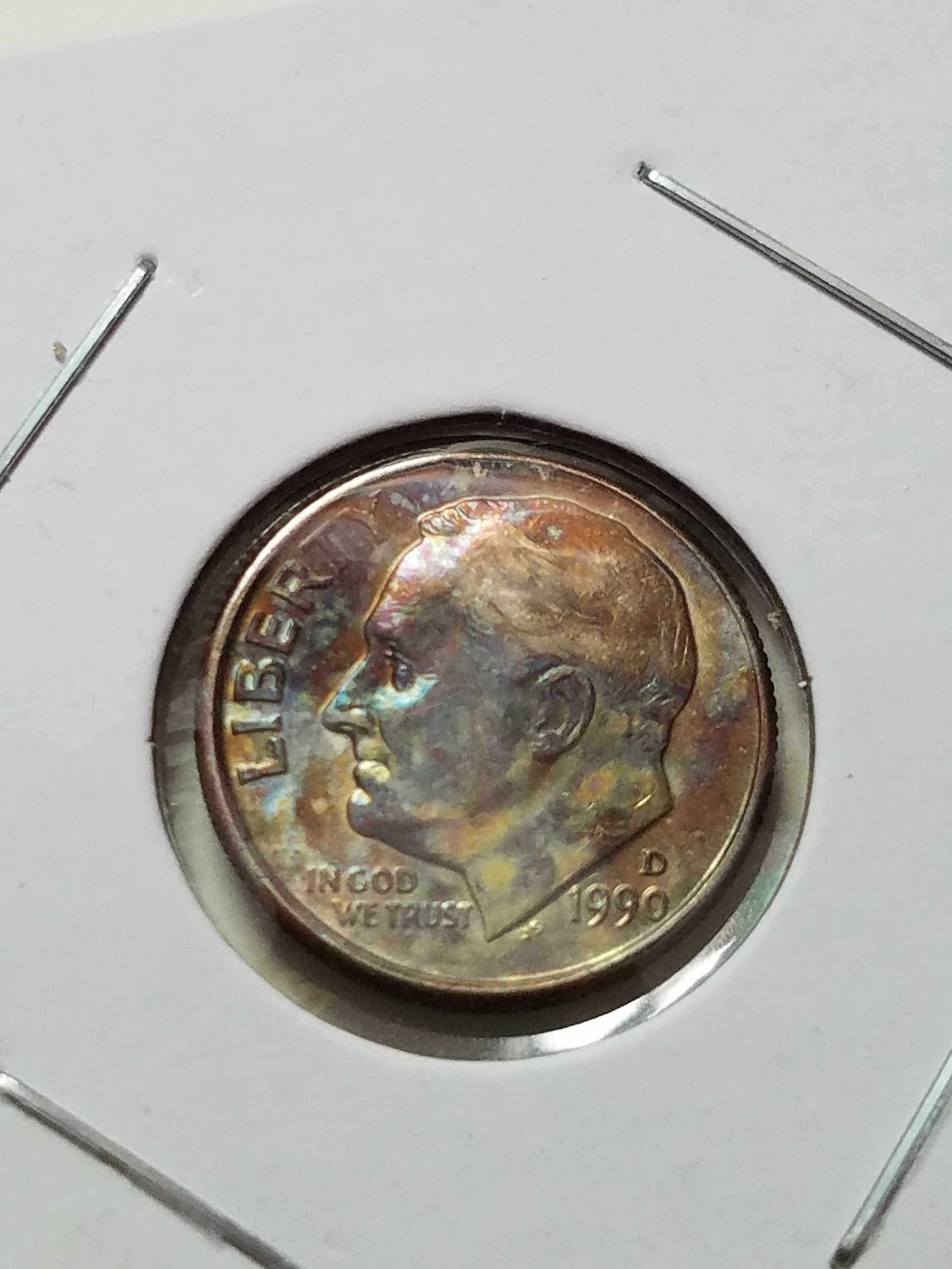 1990 D Roosevelt Dime Toned - For Sale, Buy Now Online - Item #957115