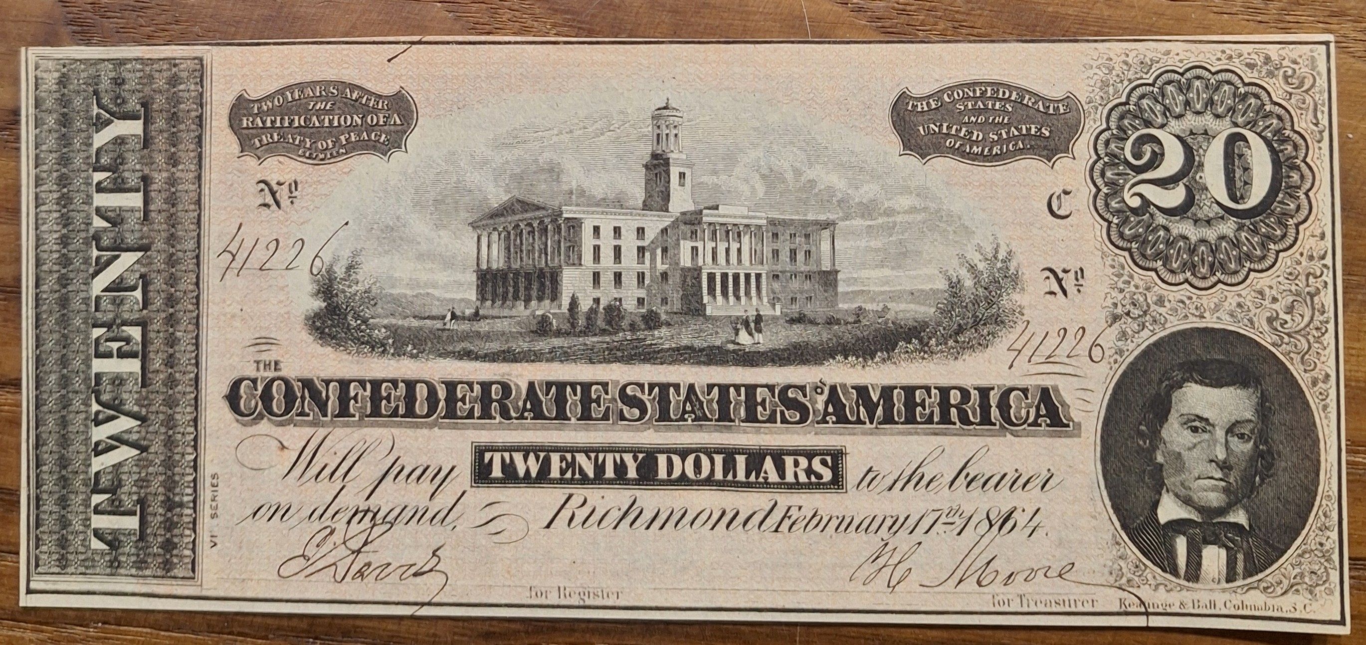 1864 CSA $20 Note - For Sale, Buy Now Online - Item #957341