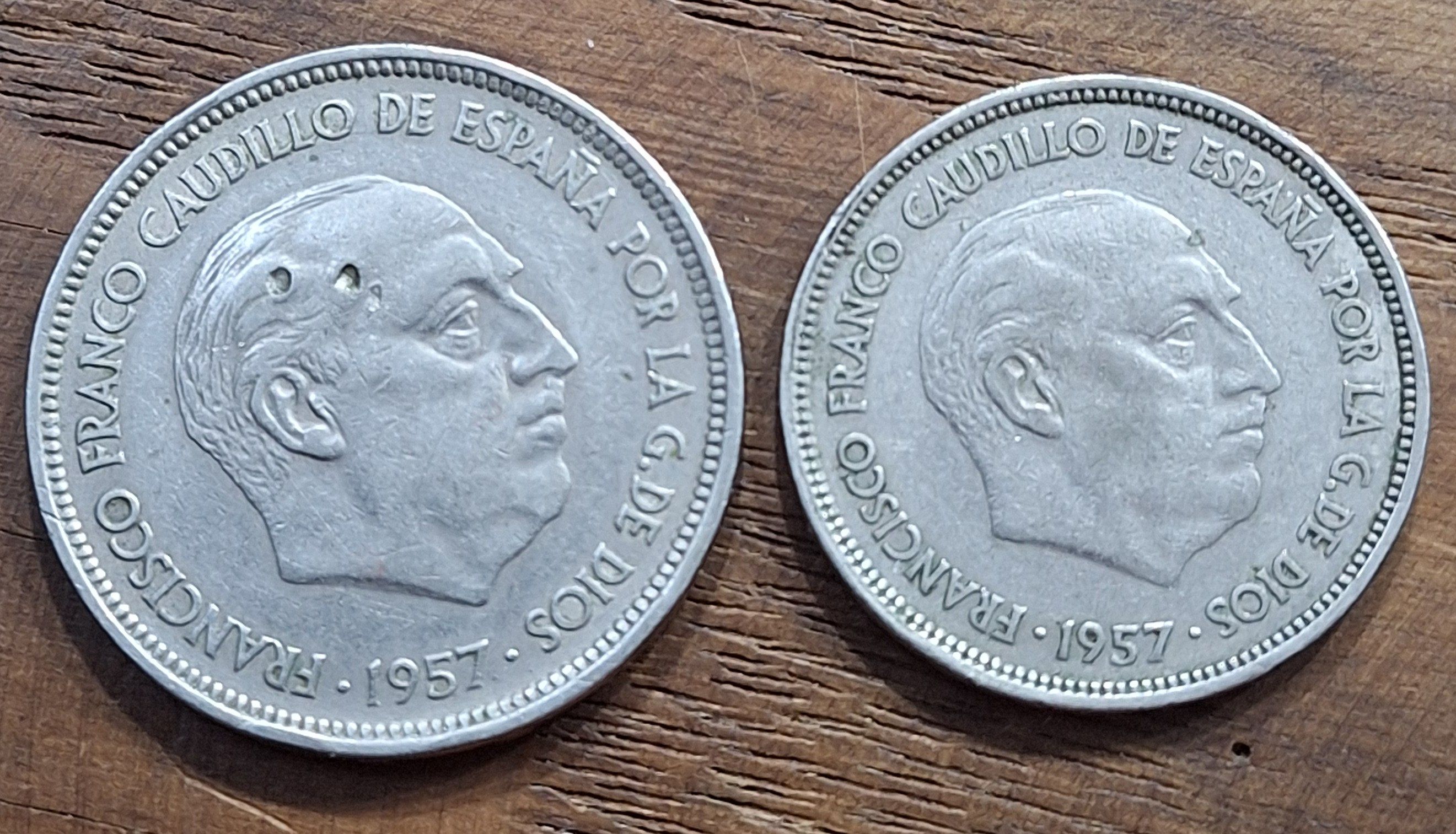 1957 Spain 50 Ptas and 25 Ptas "Inside star" - For Sale, Buy Now Online ...