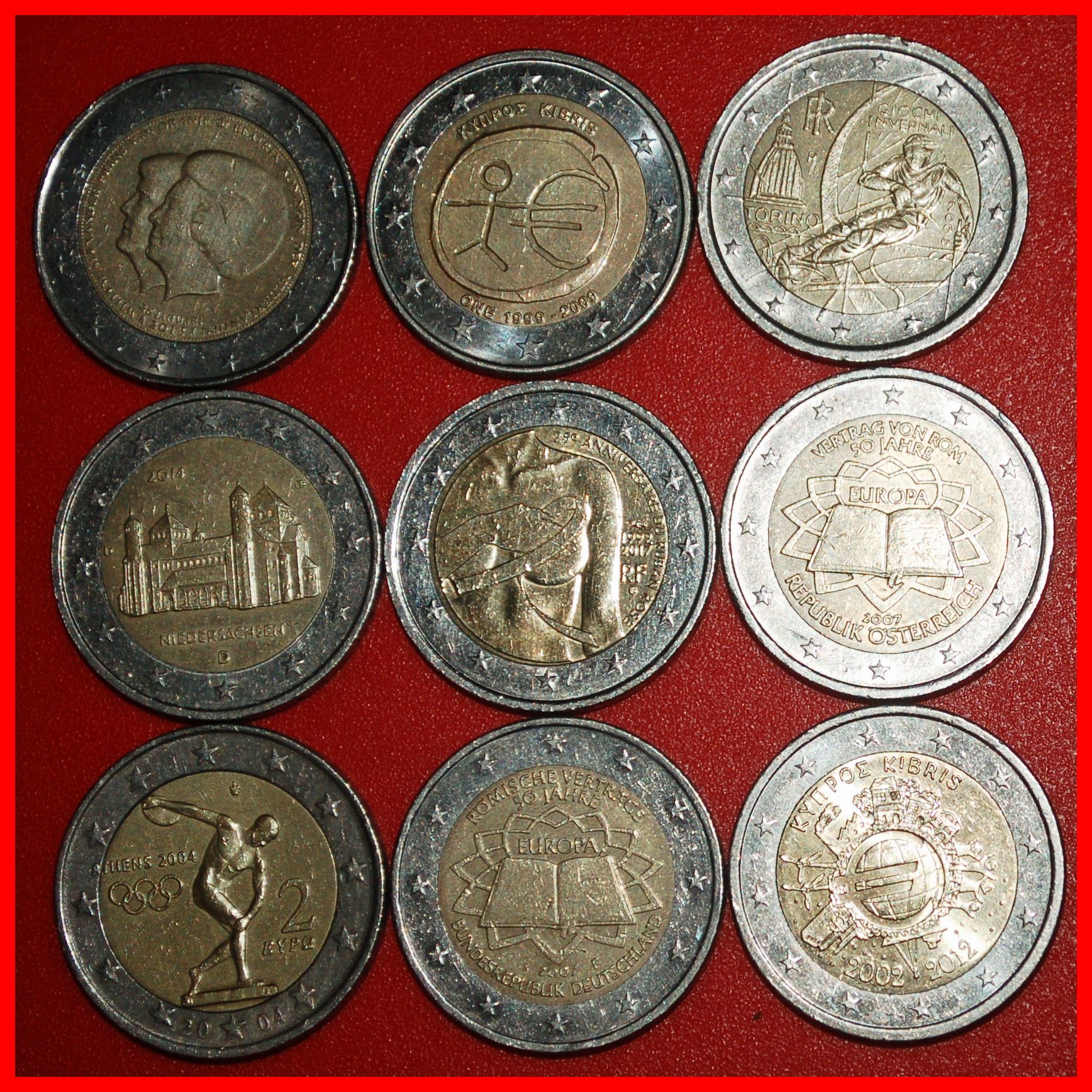9 COMMEMORATIVE COINS: EUROPEAN UNION ★ 2 EUROS DIFFERENT TYPES 2004 ...