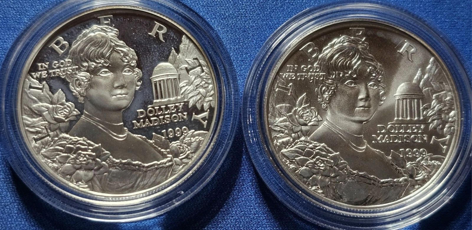1999-P Dolly Madison Proof & Mint State Silver (2) Coin Dollar Set OGP ...