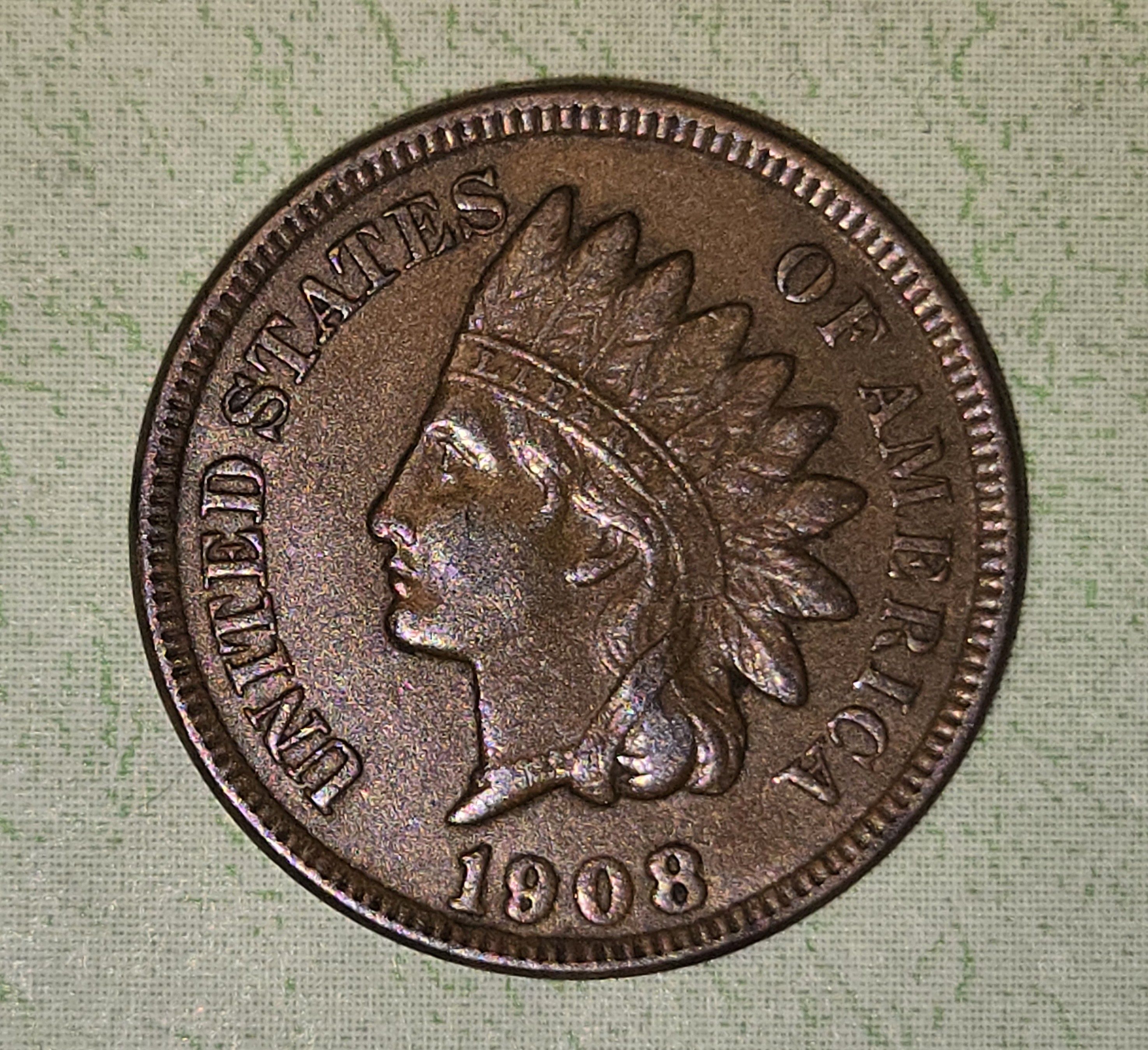 1908 Indian Cent Extra Fine-40 Three & One Half Diamonds - For Sale ...