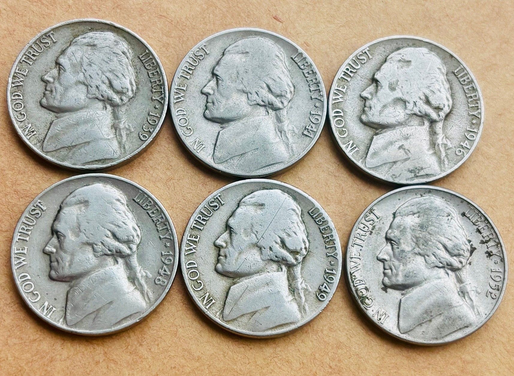 Set of SIX early Jefferson Nickels - For Sale, Buy Now Online - Item ...