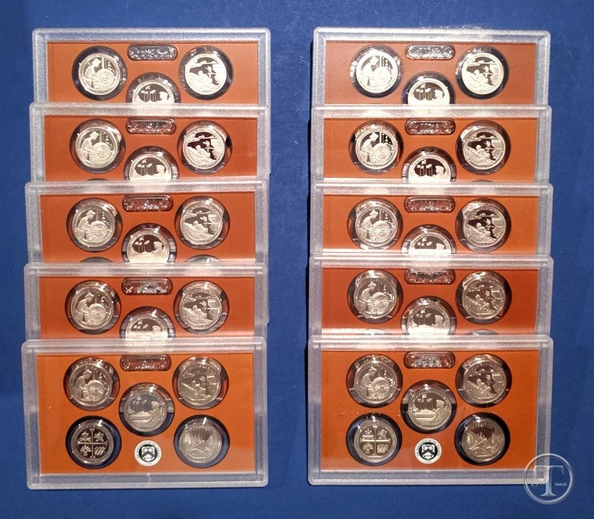 2019-S Clad Proof 5-coin Quarter Sets -10 SET LOT - No Boxes, No COA's ...
