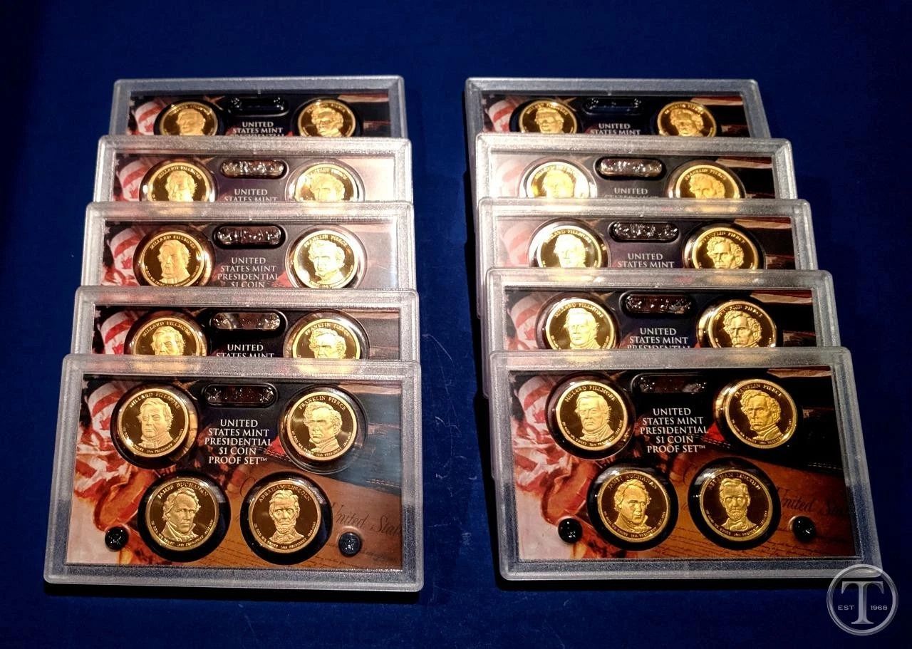 2010-S Proof 4-coin Dollar Sets -10 SET LOT - No Boxes, Includes COA's ...