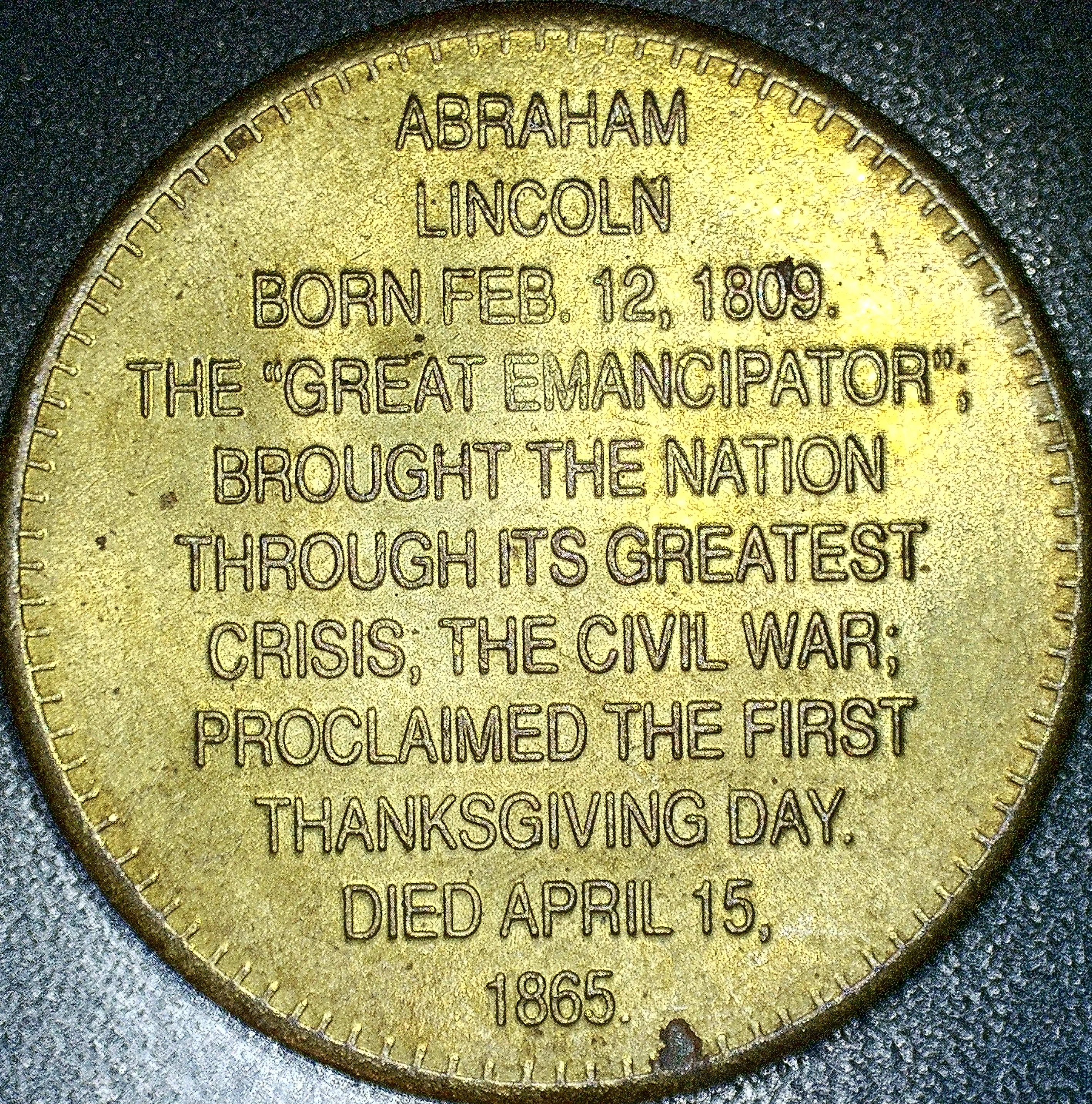1992 SHELL PRESIDENTIAL COLLECTOR COIN - Abraham Lincoln 34mm - For ...
