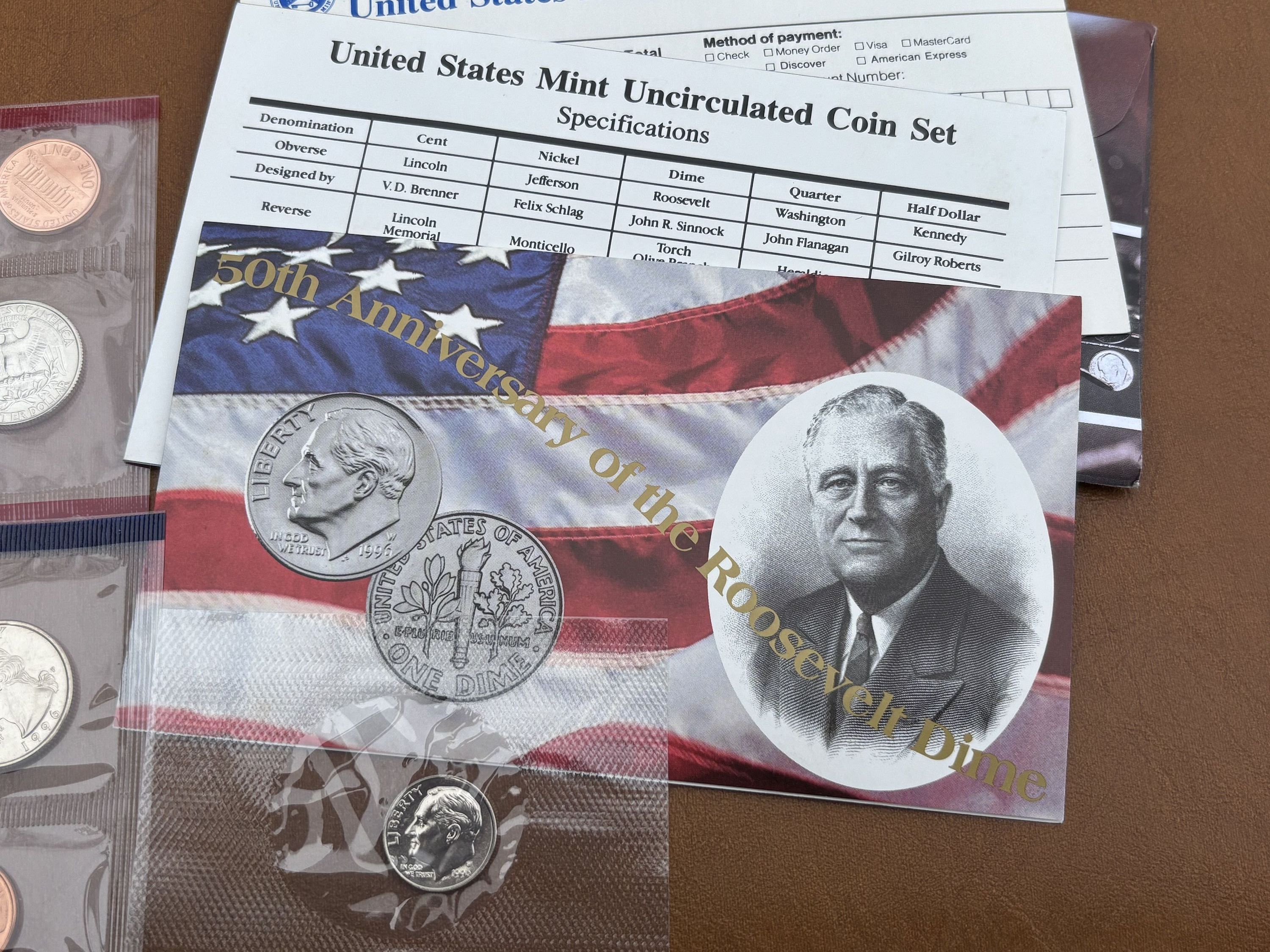 1996 US Mint Uncirculated Coin Set P & D 10-Coin Set WITH the ANNIV. W ...