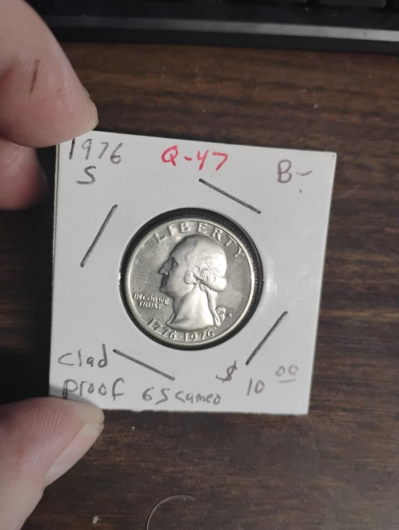 1976-S CLAD WASHINGTON QUARTER PF-65 CAMEO, SOME CLOUDY RESIDUE ON ...
