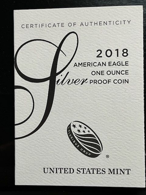 2018-S Proof American Eagle Silver Dollar W/Case, Box, & COA - For Sale ...
