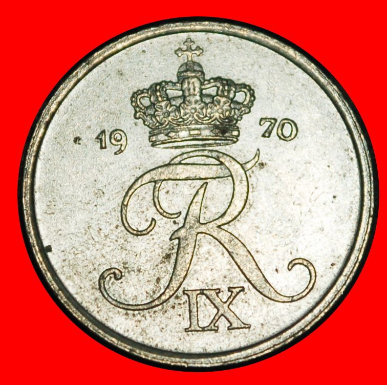 MONOGRAM Frederik IX (1899-1972): DENMARK ★ 1 ORE 1970 SILVER! MINT ...