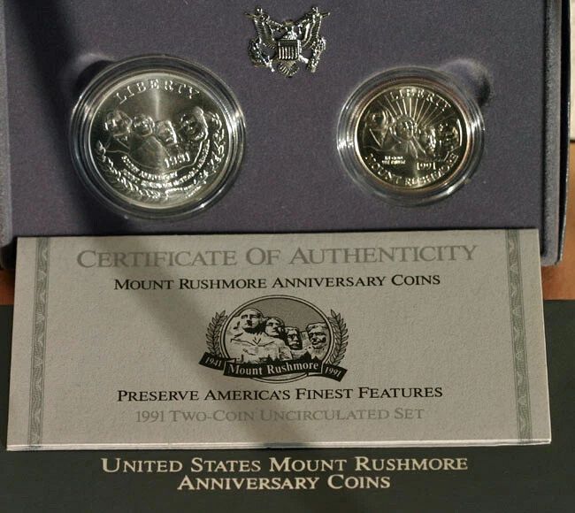 1991 US Mint Mt Rushmore 2 Coin Commemorative Set - For Sale, Buy Now ...