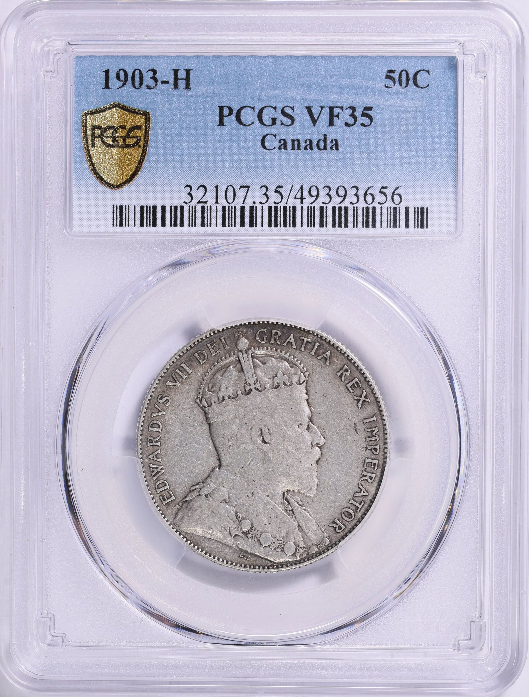 1903-H Canada 50 Cents, Edward VII, PCGS VF-35 - $180 Retail - For Sale ...
