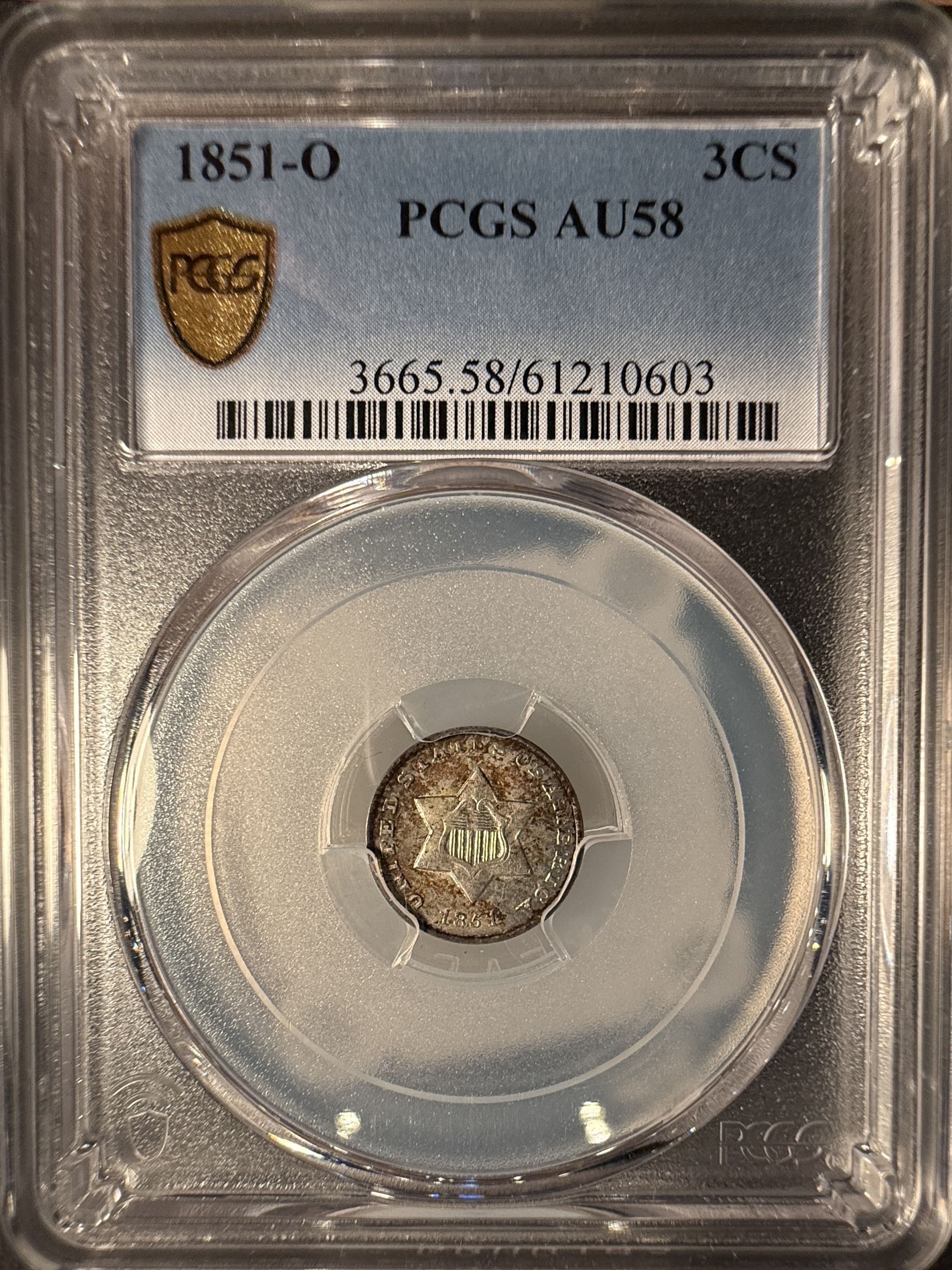 1851-O 3ct Silver, "trime" AU58 PCGS GS, (14140) - For Sale, Buy Now ...