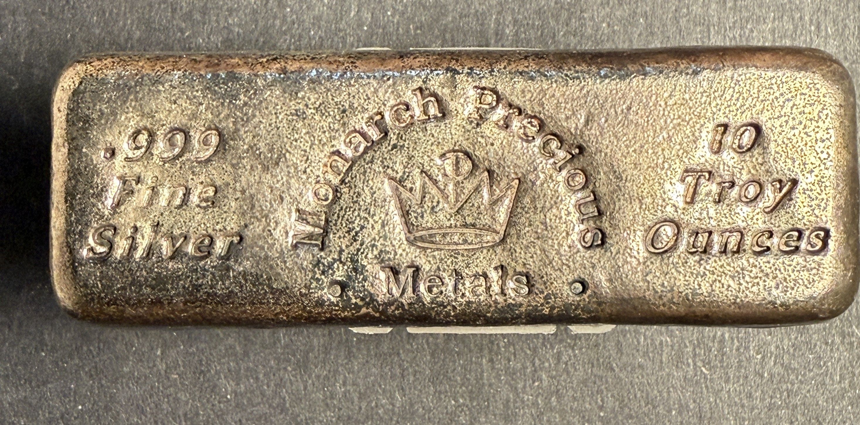 10oz .999 Fine Silver Vintage Monarch Precious Metals Cast Bar (14778 ...