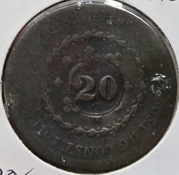 1827 BRAZIL 20 REIS; STAMP OVER 40 REIS *ERROR*; Rare ~200 Year-Old ...