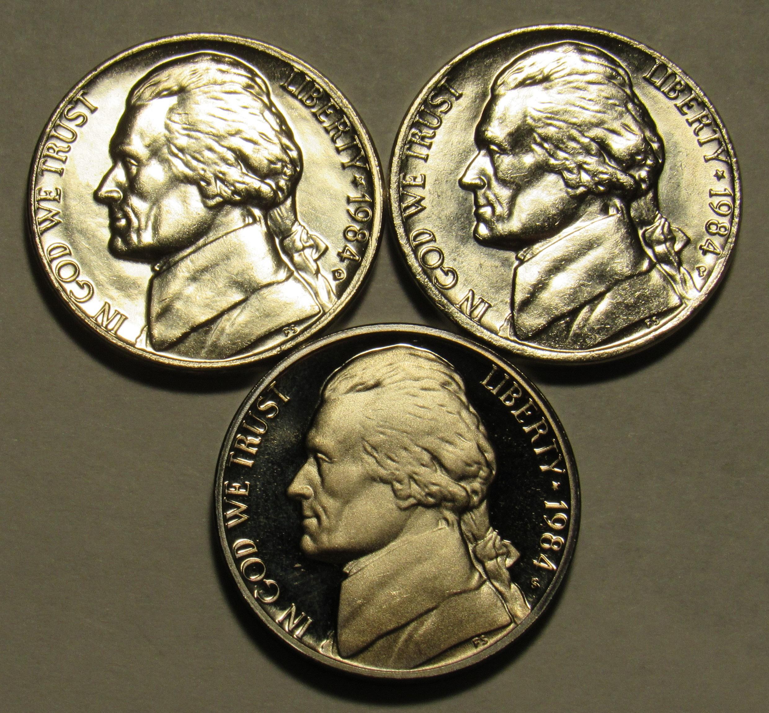 1984 P,D&S Jefferson Nickels in BU and Proof condition - For Sale, Buy ...