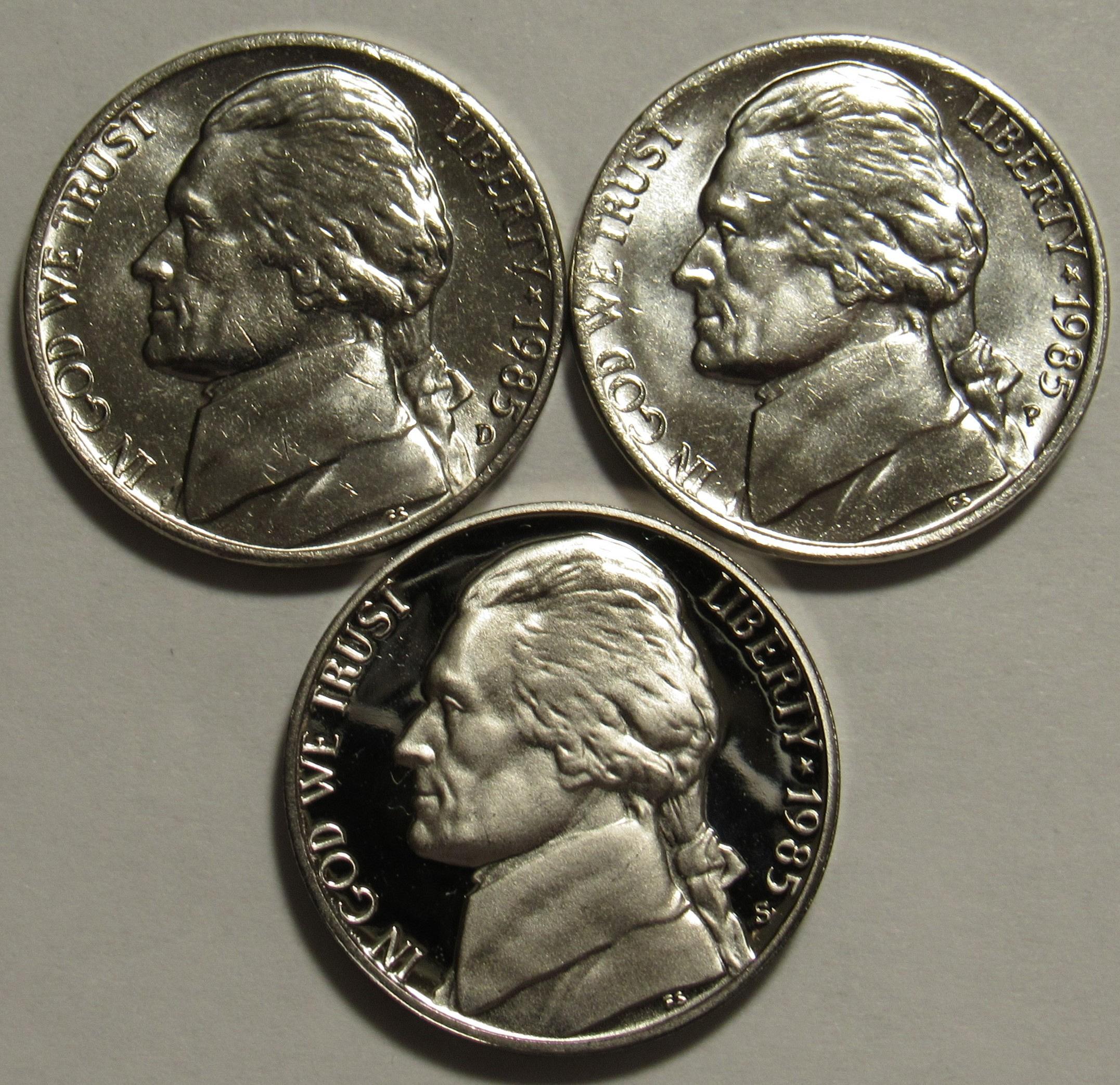 1985 P,D&S Jefferson Nickels in BU and Proof condition - For Sale, Buy ...
