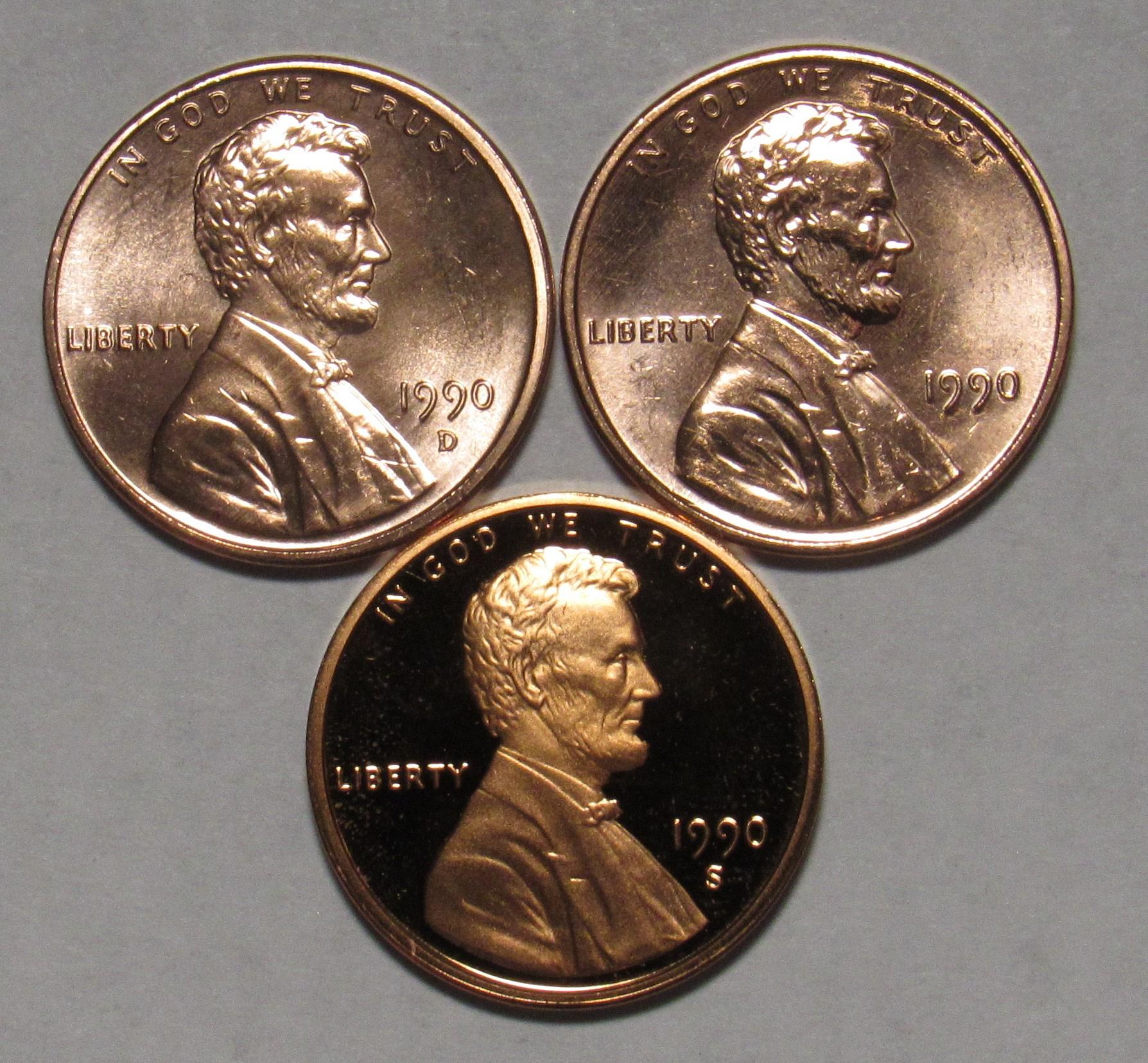 1990 P,D&S Lincoln Memorial Cents in Red BU and Proof condition - For ...