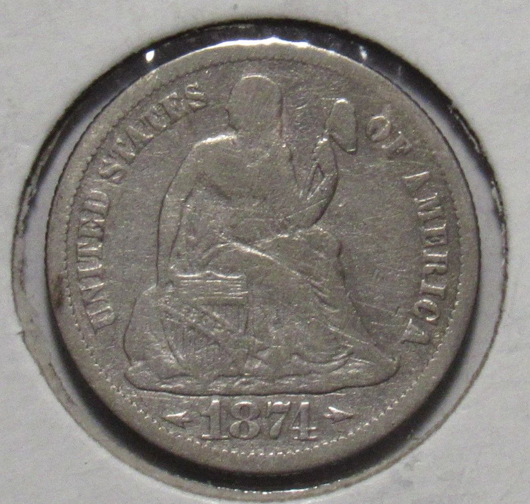 1874 P Seated Liberty Dime in circulated condition - For Sale, Buy Now ...