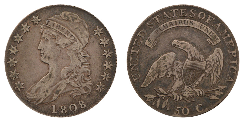 1808 Capped Bust Half Dollar Lettered Edge Coin Value Prices, Photos & Info