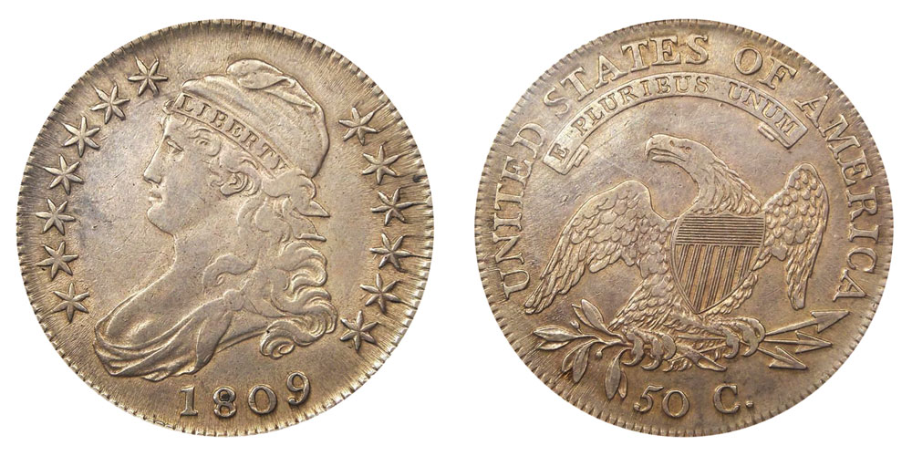 1809 Capped Bust Half Dollar Normal Edge Lettered Edge Coin Value ...